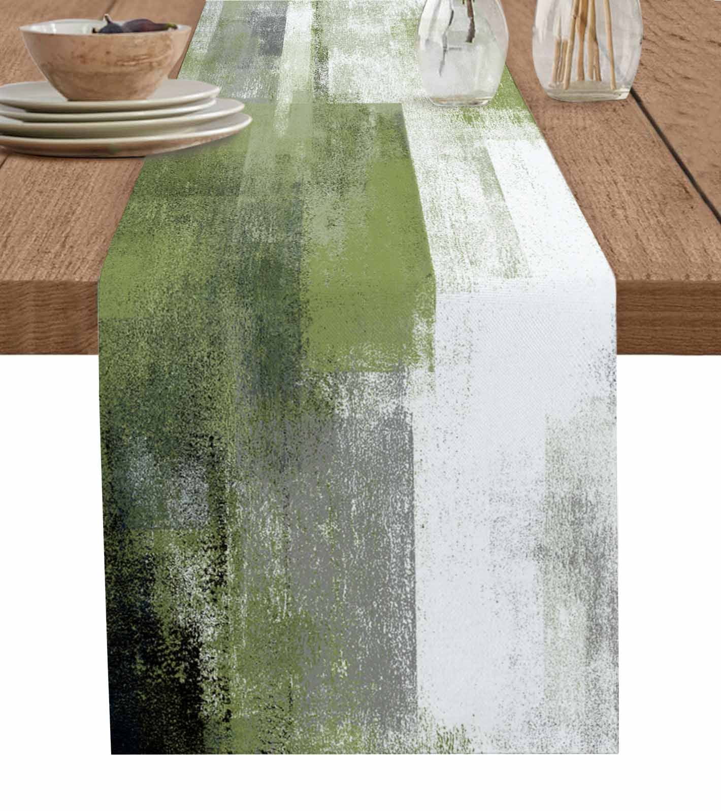 Table Runner Dresser Scarf 13 x 36 Inch Abstract Sage Green White Paint ...