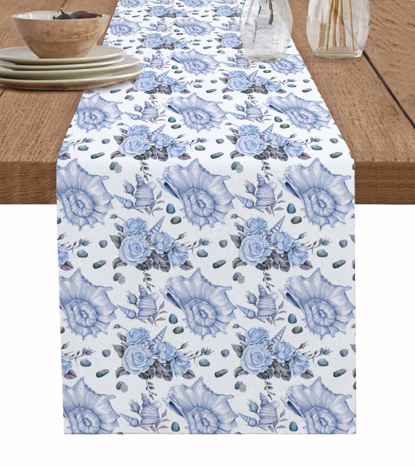 Table Runner Dresser Scarf 13 x 36 Inch Summer Ocean Conch Watercolor ...