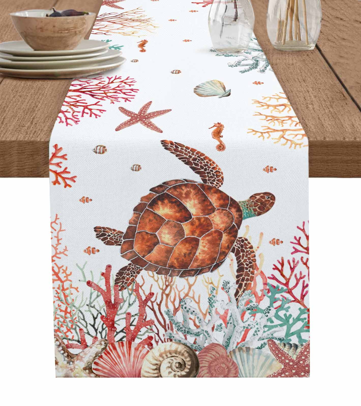 Table Runner Dresser Scarf 13 x 36 Inch Summer Ocean Sea Turtle Pink ...