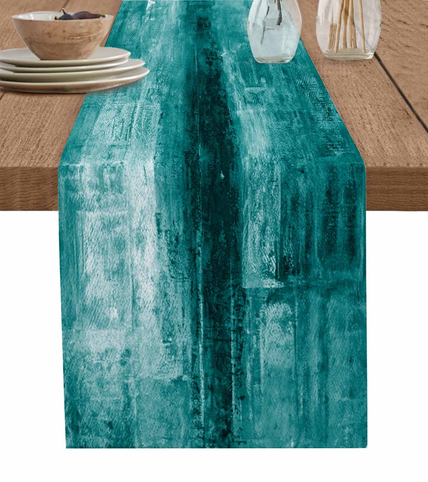 Table Runner Dresser Scarf 13 x 36 Inch Teal Green Abstract Art ...