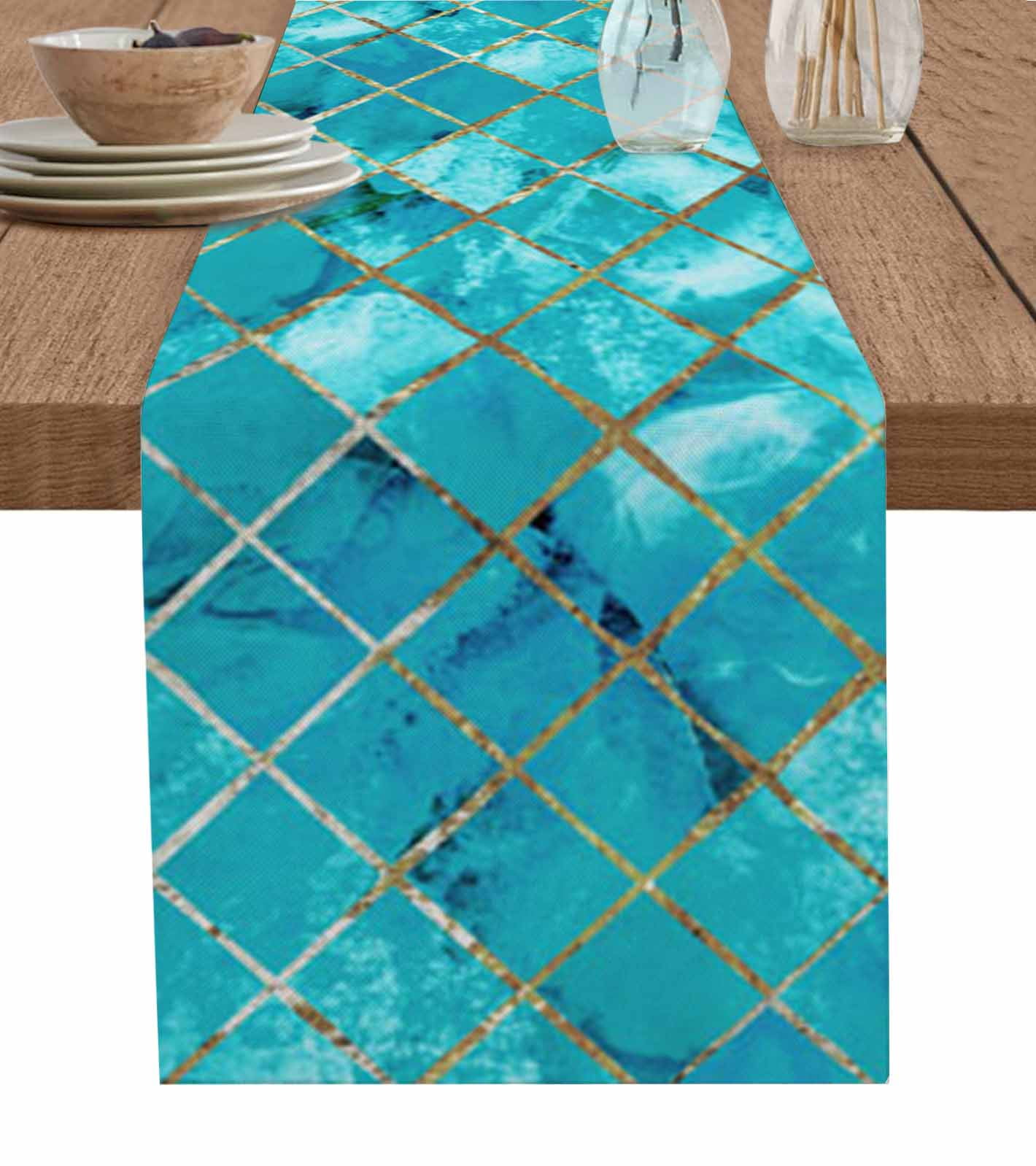 Table Runner Dresser Scarf 13 x 36 Inch Turquoise Marble Texture Table ...