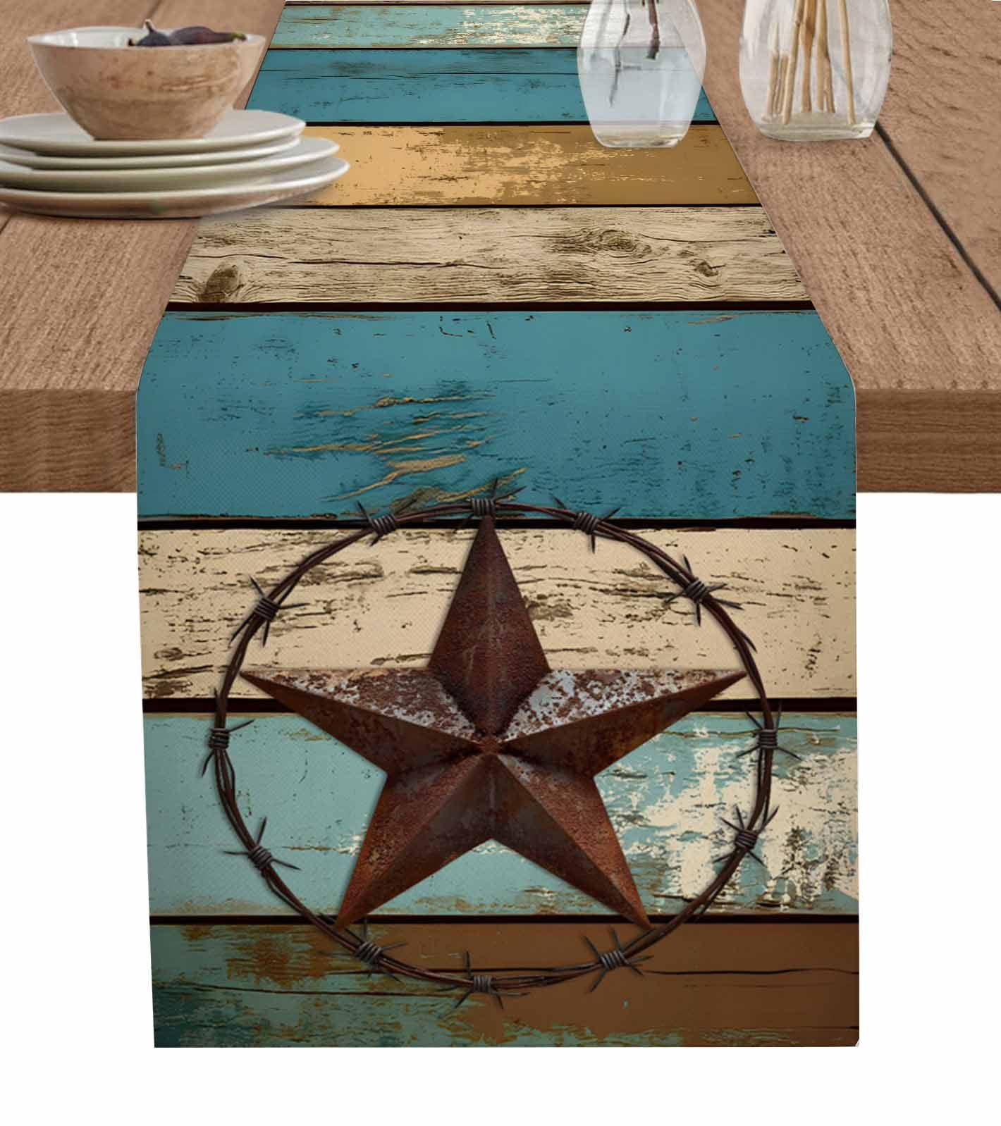 Table Runner Dresser Scarf 13 x 36 Inch Vintage Country Star Texas Star ...