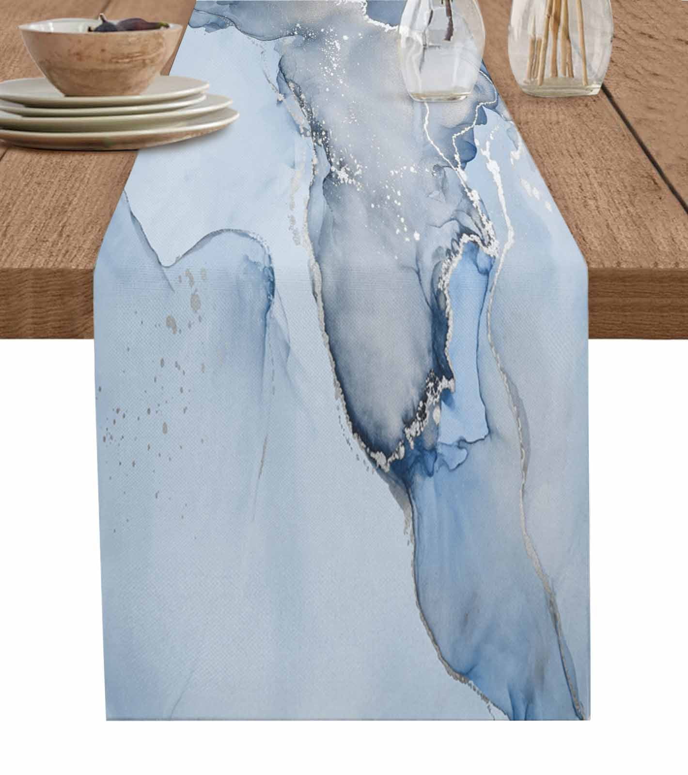 Table Runner Dresser Scarf 13 x 48 Inch Blue Marble Grey Blue Abstract ...