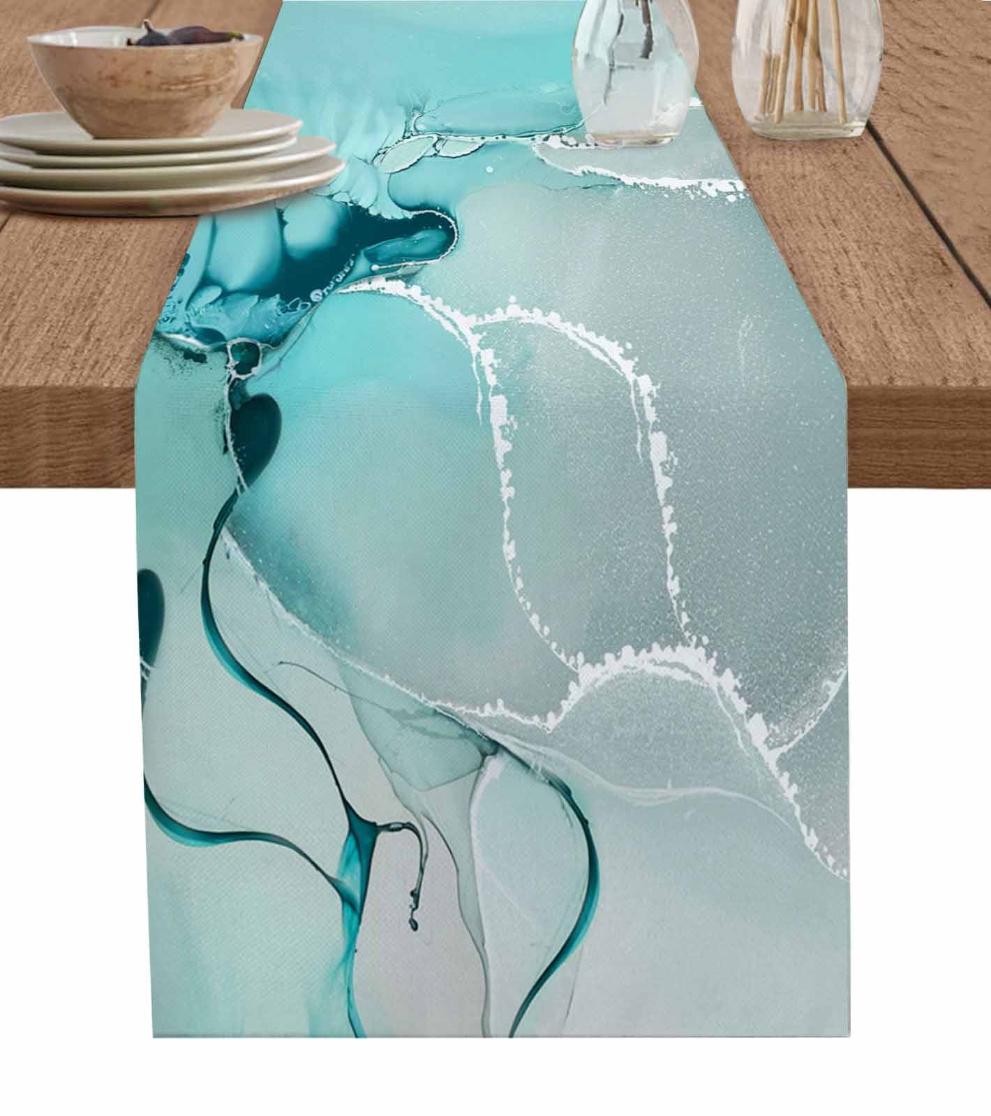Table Runner Dresser Scarf 13 x 48 Inch Marble Texture Blue Green White ...
