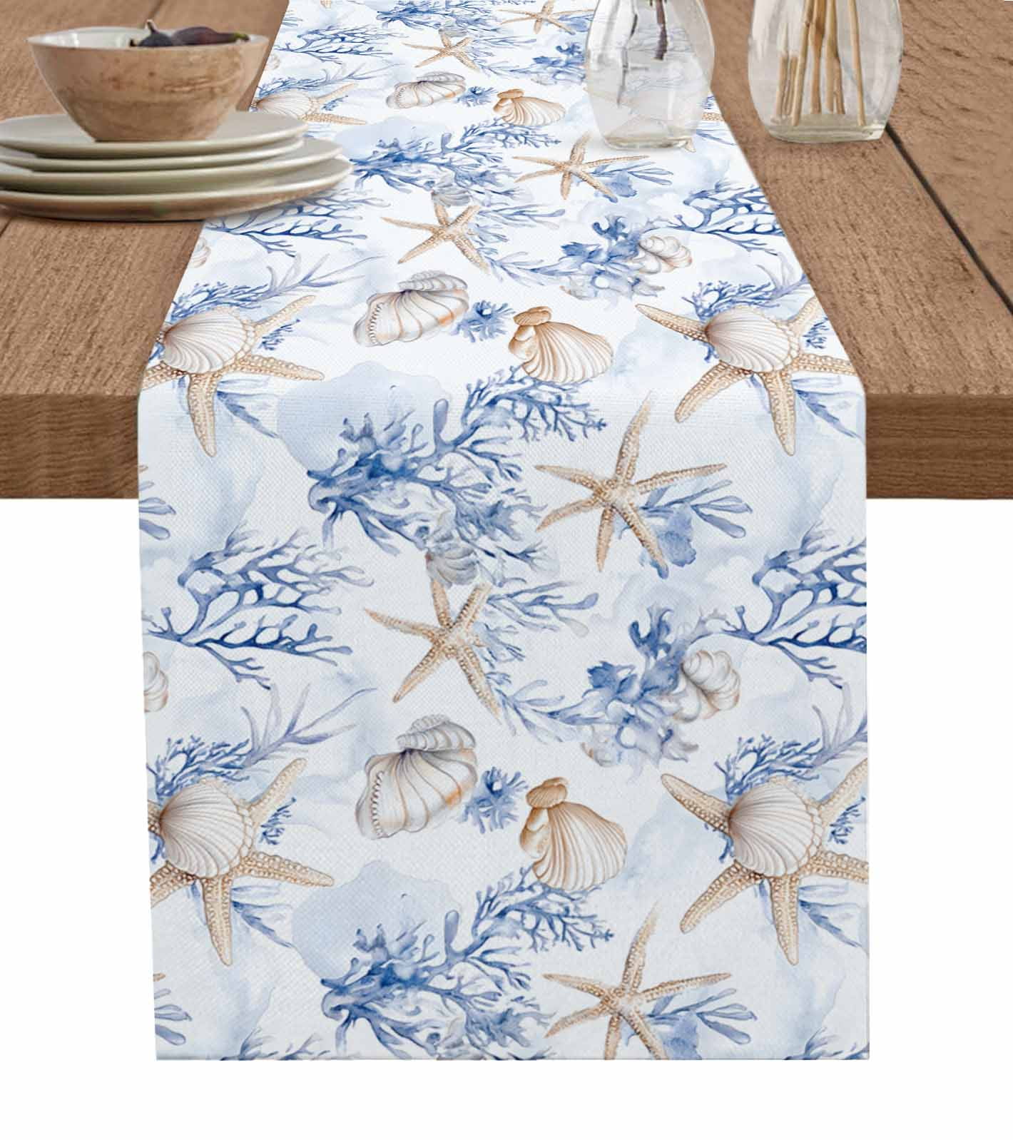 Table Runner Dresser Scarf 13 x 48 Inch Summer Ocean Watercolor Blue ...
