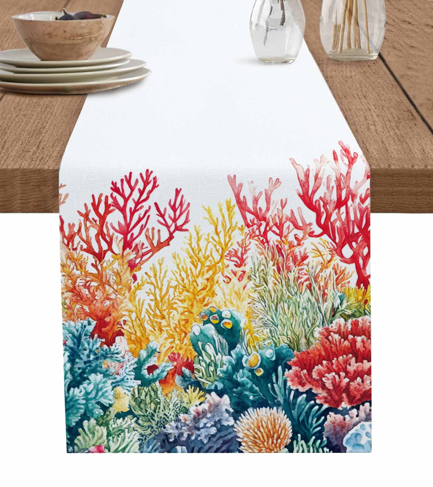 Table Runner Dresser Scarf 13 x 48 Inch Summer Ocean Watercolor Red ...