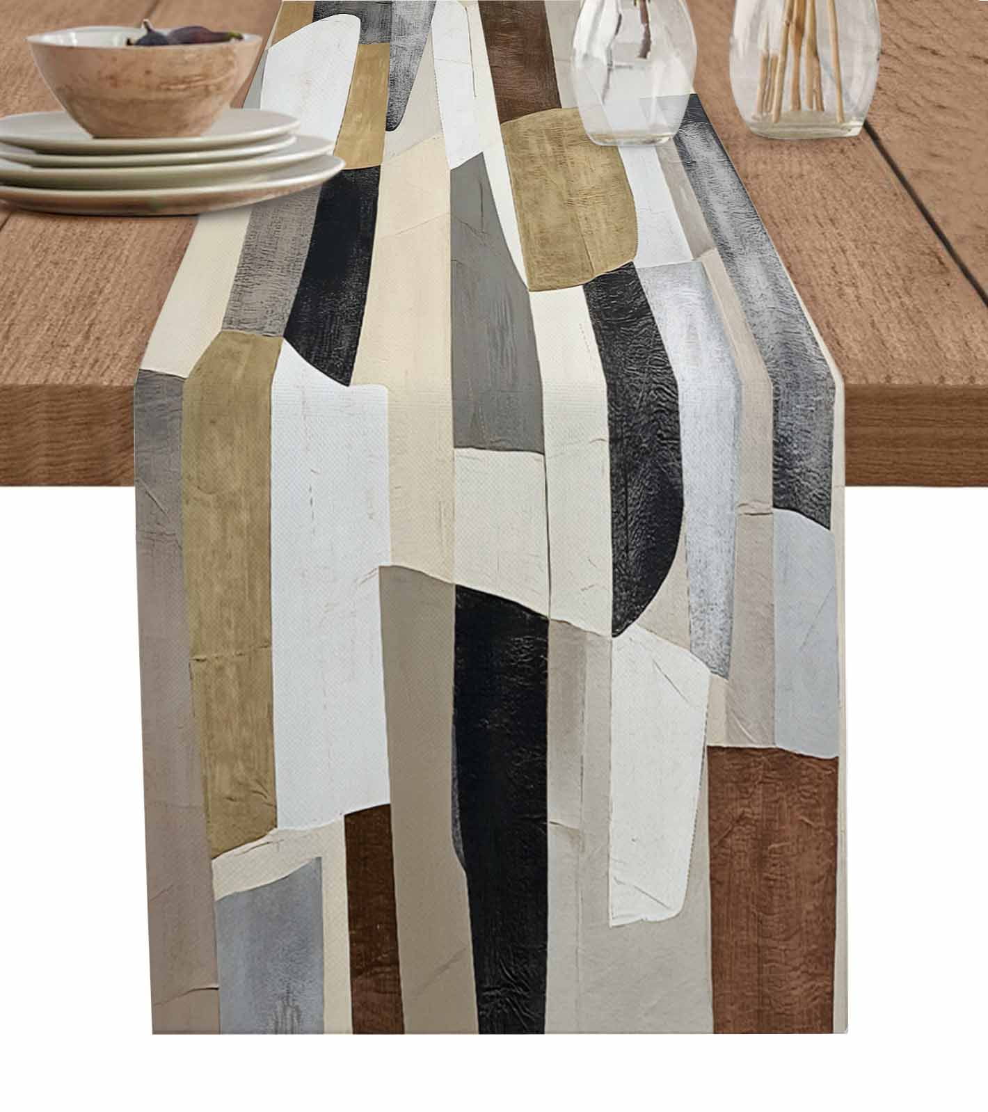 Table Runner Dresser Scarf 13 x 60 Inch Abstract Beige Brown Black Oil ...