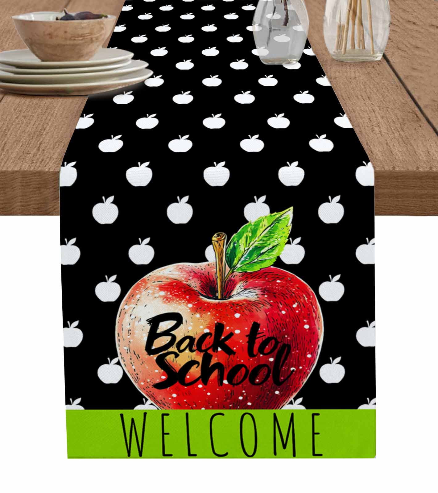 Table Runner Dresser Scarf 13 x 60 Inch Back to School Red Fruit Black ...