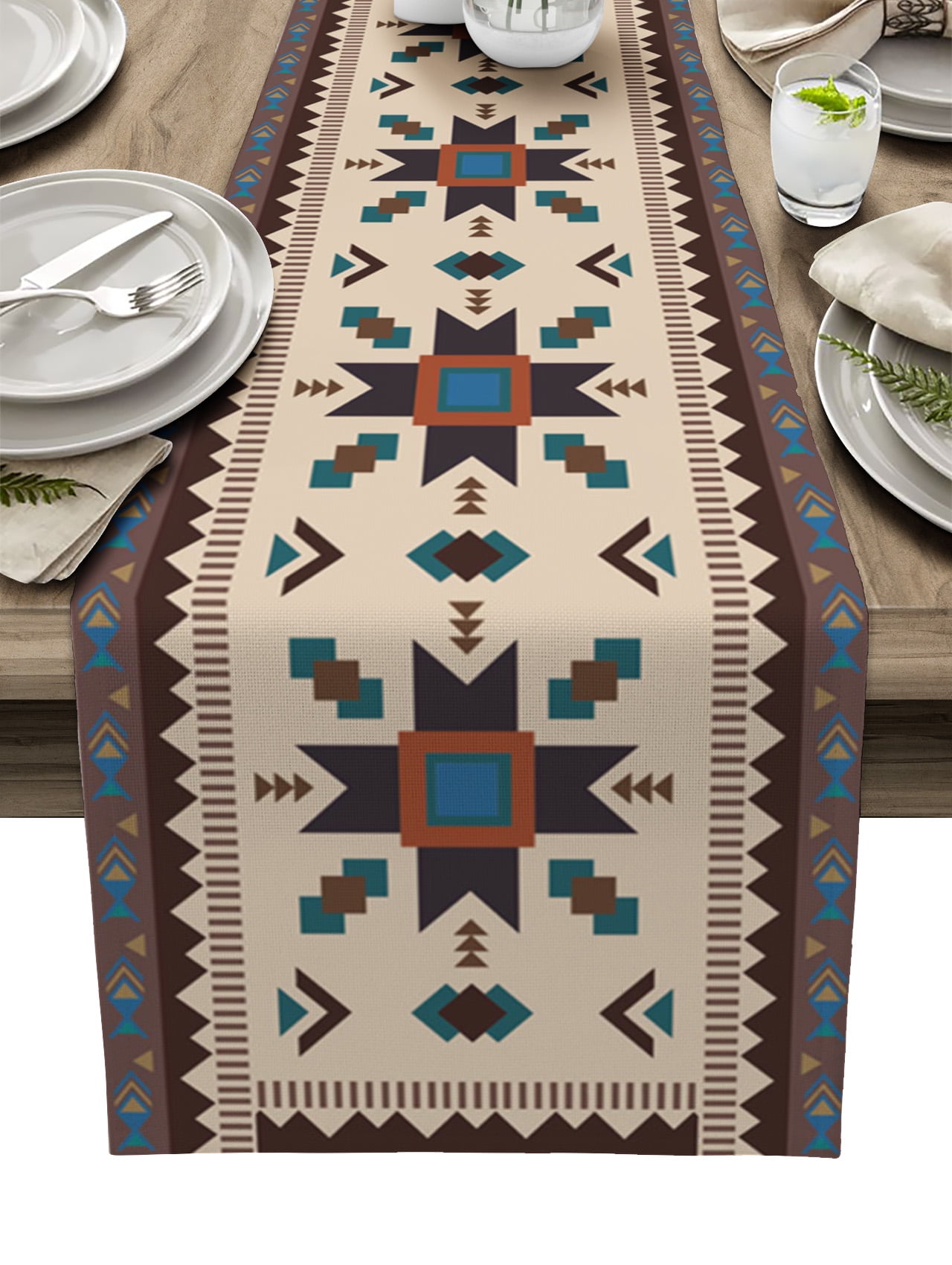 Table Runner Dresser Scarf 13 x 60 Inch Ethnic Symbols Geometric ...
