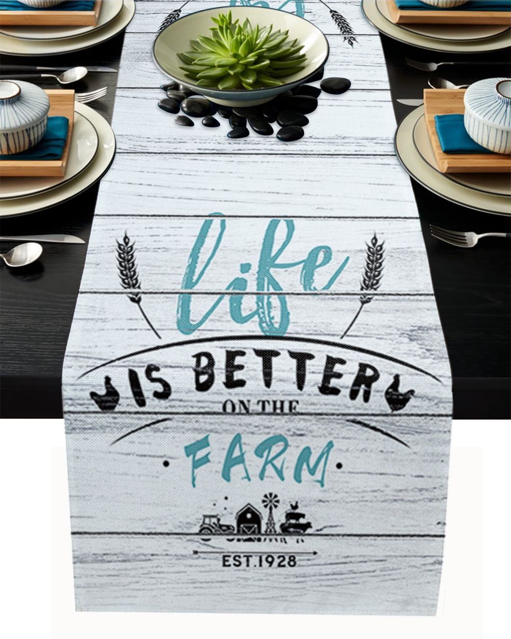 Table Runner Dresser Scarf 13 x 60 Inch Farm Vintage Cow Chickens Pig ...