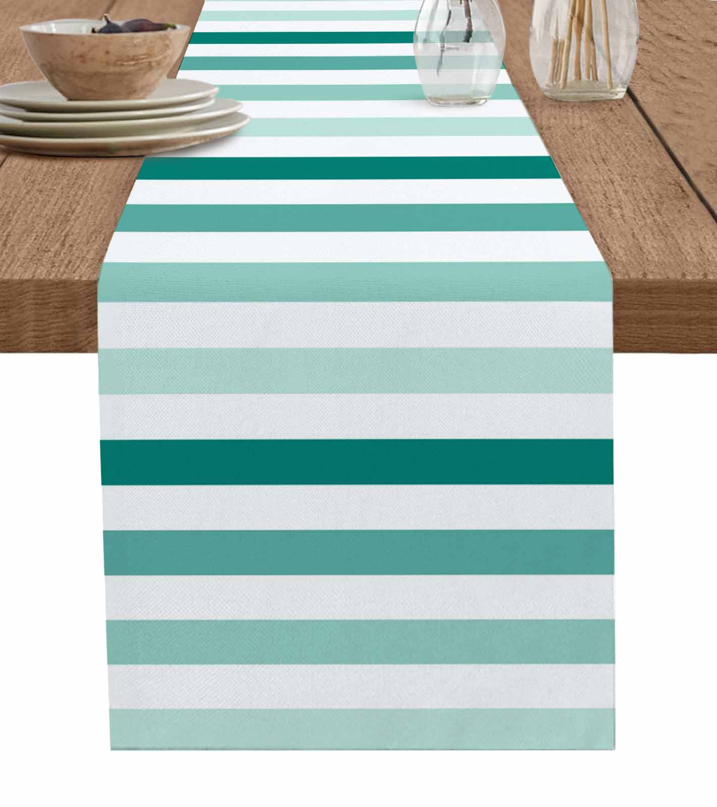 Table Runner Dresser Scarf 13 x 60 Inch Ombre Green White Striped ...
