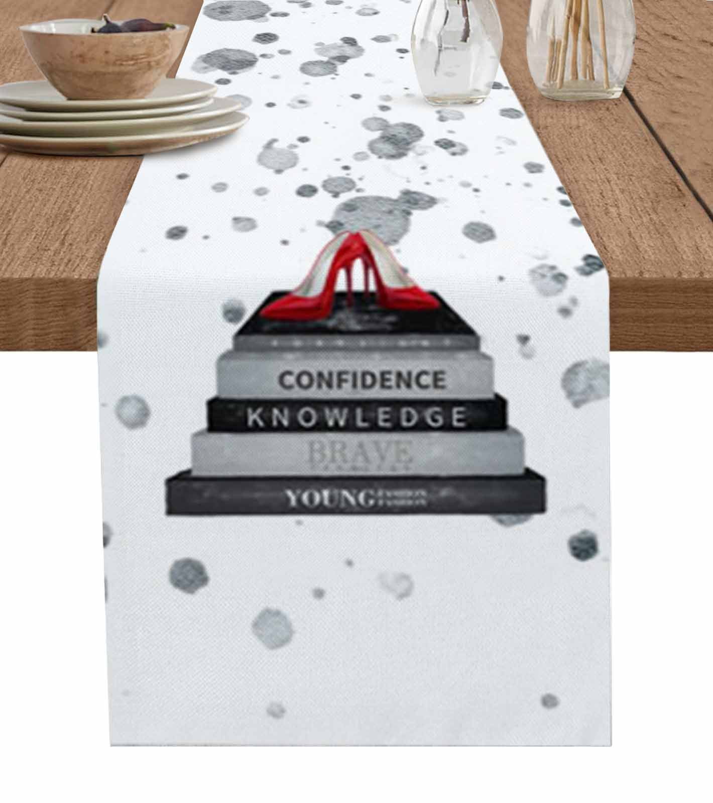 Table Runner Dresser Scarf 13 x 60 Inch Red High Heels and Books Table ...