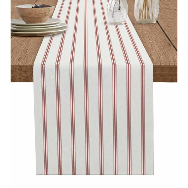 Table Runner Dresser Scarf 13 x 60 Inch Red Strips Classic Pink Lines ...