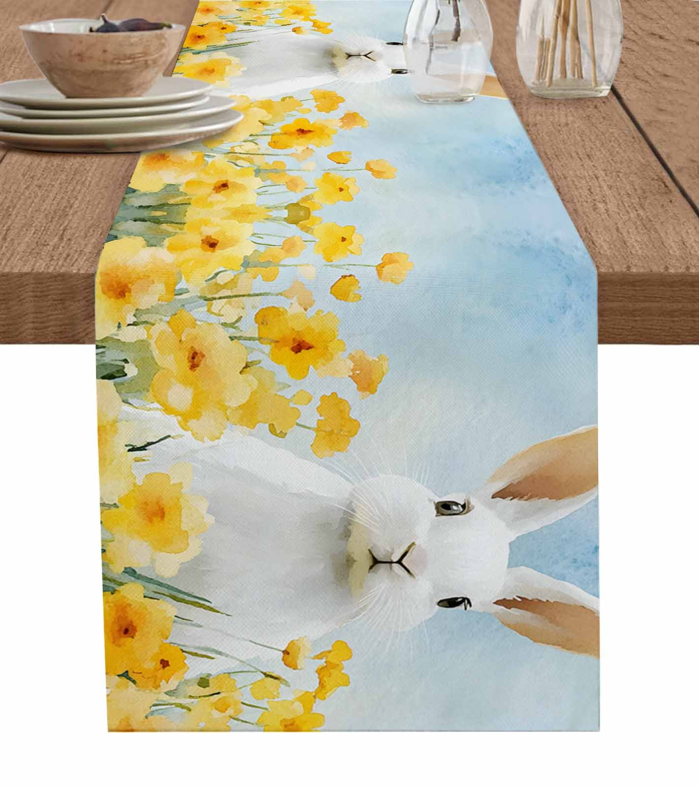 Table Runner Dresser Scarf 13 x 60 Inch Spring Rabbit Yellow Flower ...