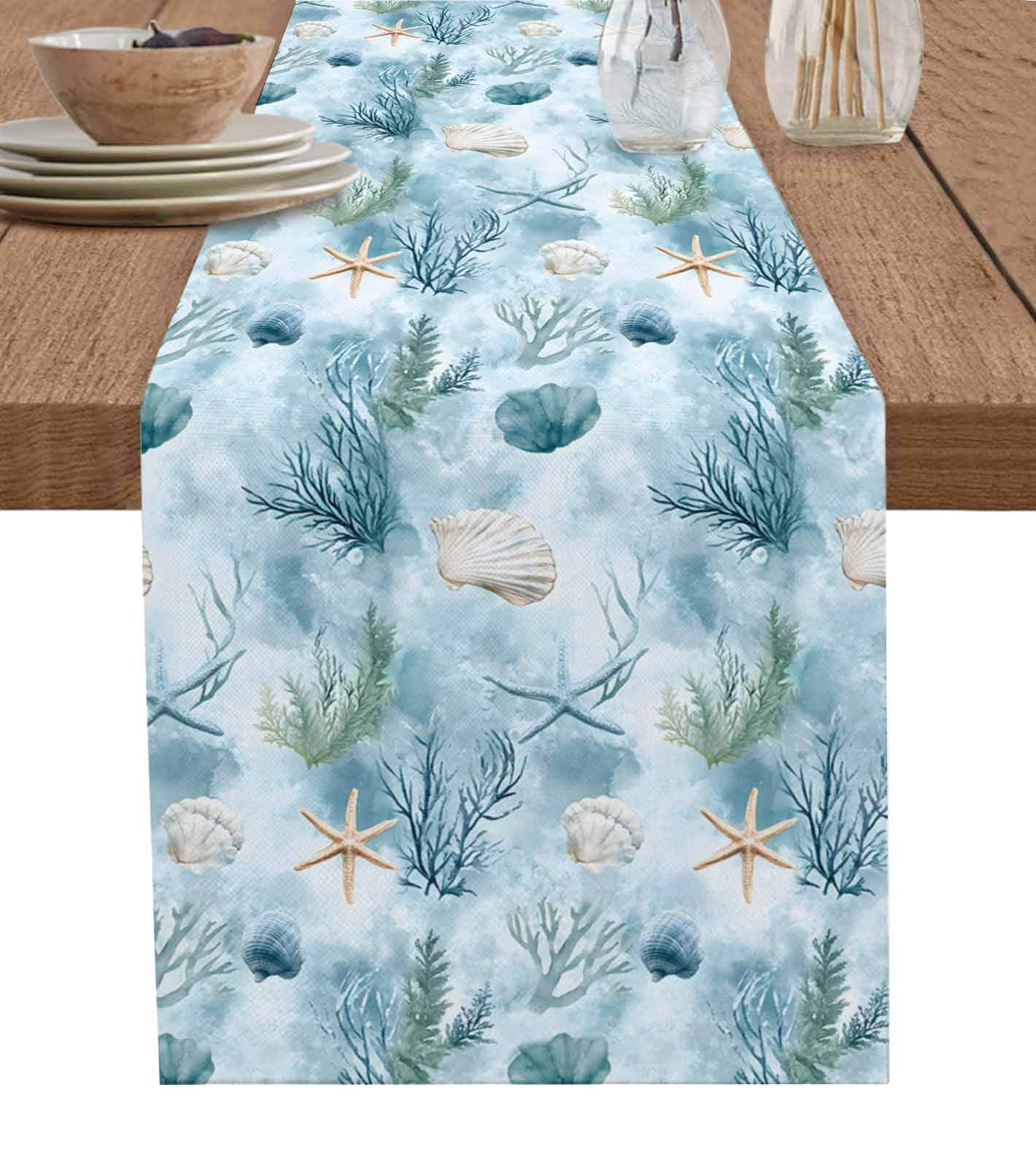 Table Runner Dresser Scarf 13 x 60 Inch Summer Marine Life Blue ...
