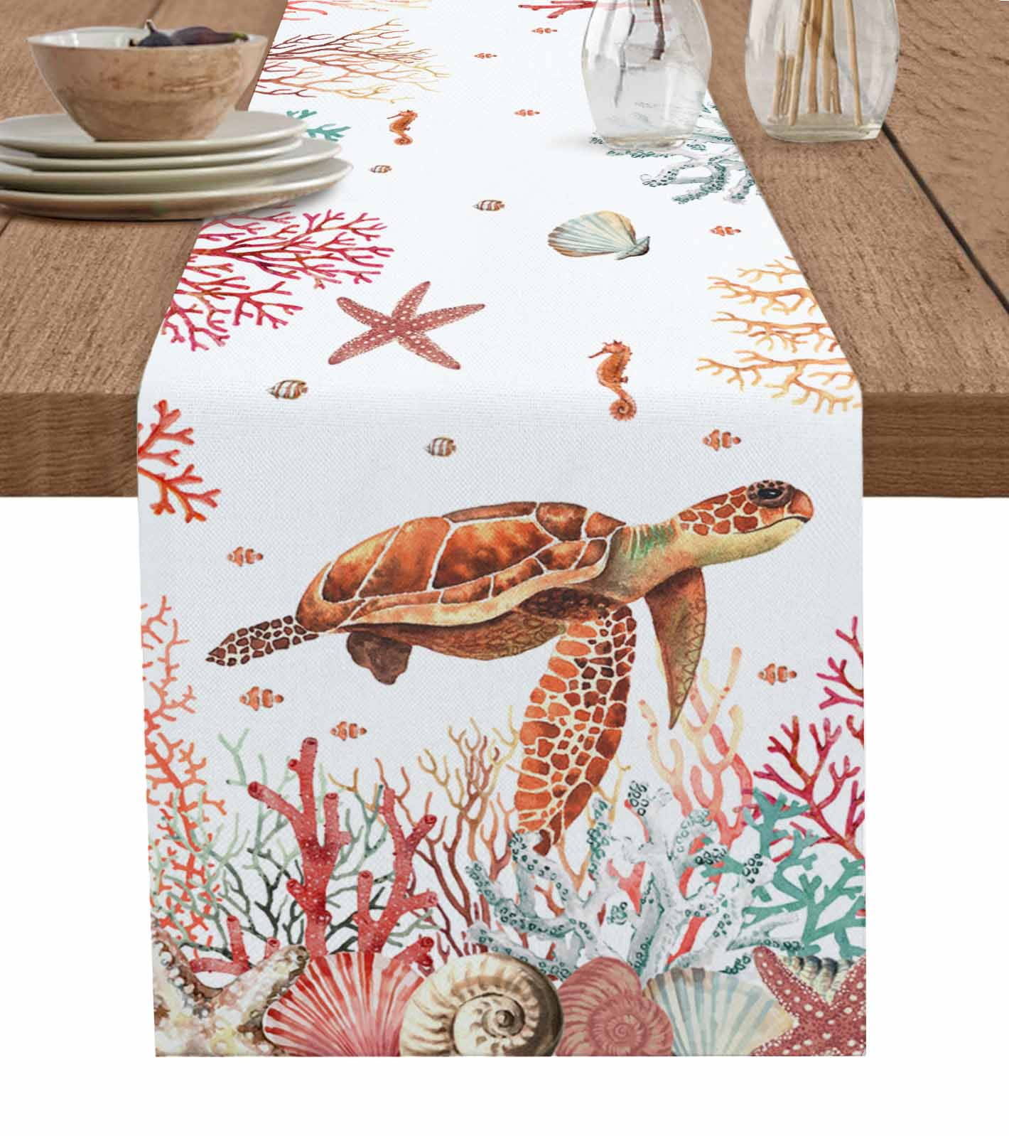 Table Runner Dresser Scarf 13 x 60 Inch Summer Ocean Sea Turtle Coral ...