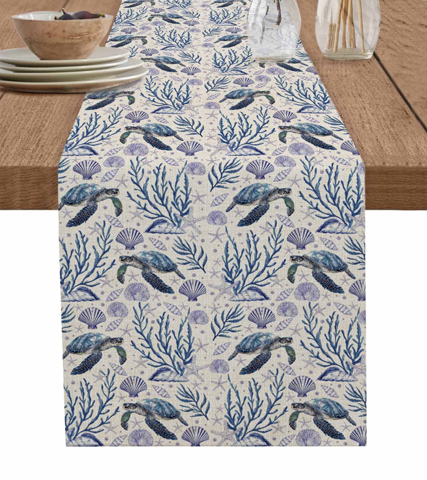Table Runner Dresser Scarf 13 x 60 Inch Summer Ocean Turtle Starfish ...