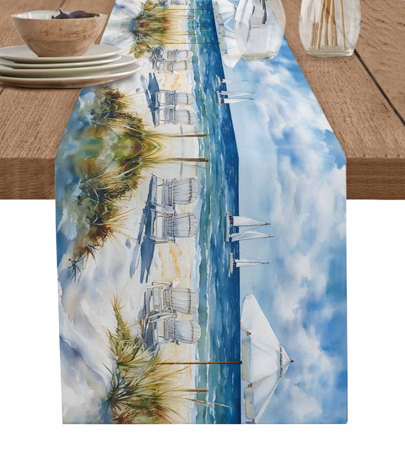 Table Runner Dresser Scarf 13 x 60 Inch Summer Scenery Beach Chair Ship ...