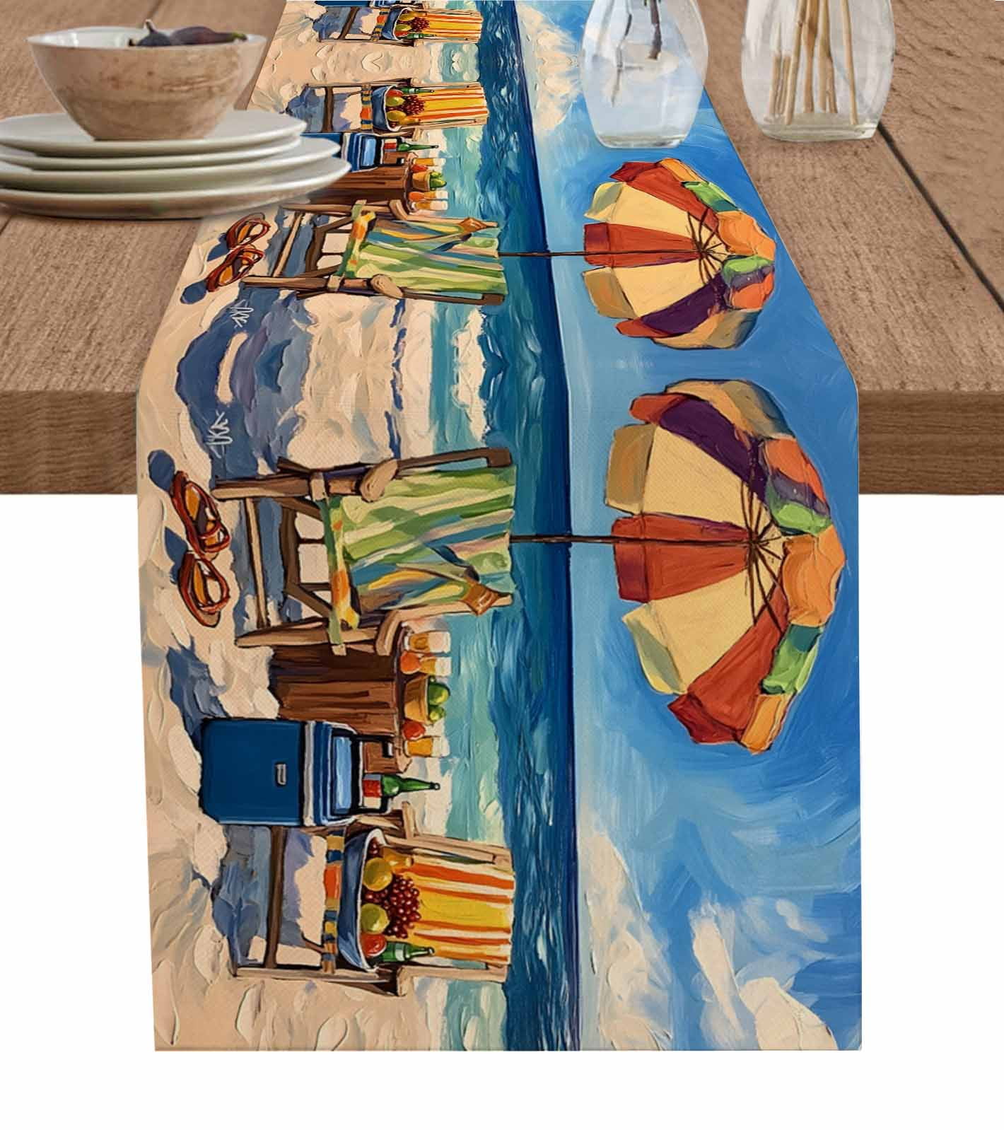 Table Runner Dresser Scarf 13 x 60 Inch Summer Vacation Ocean Beach Sun ...