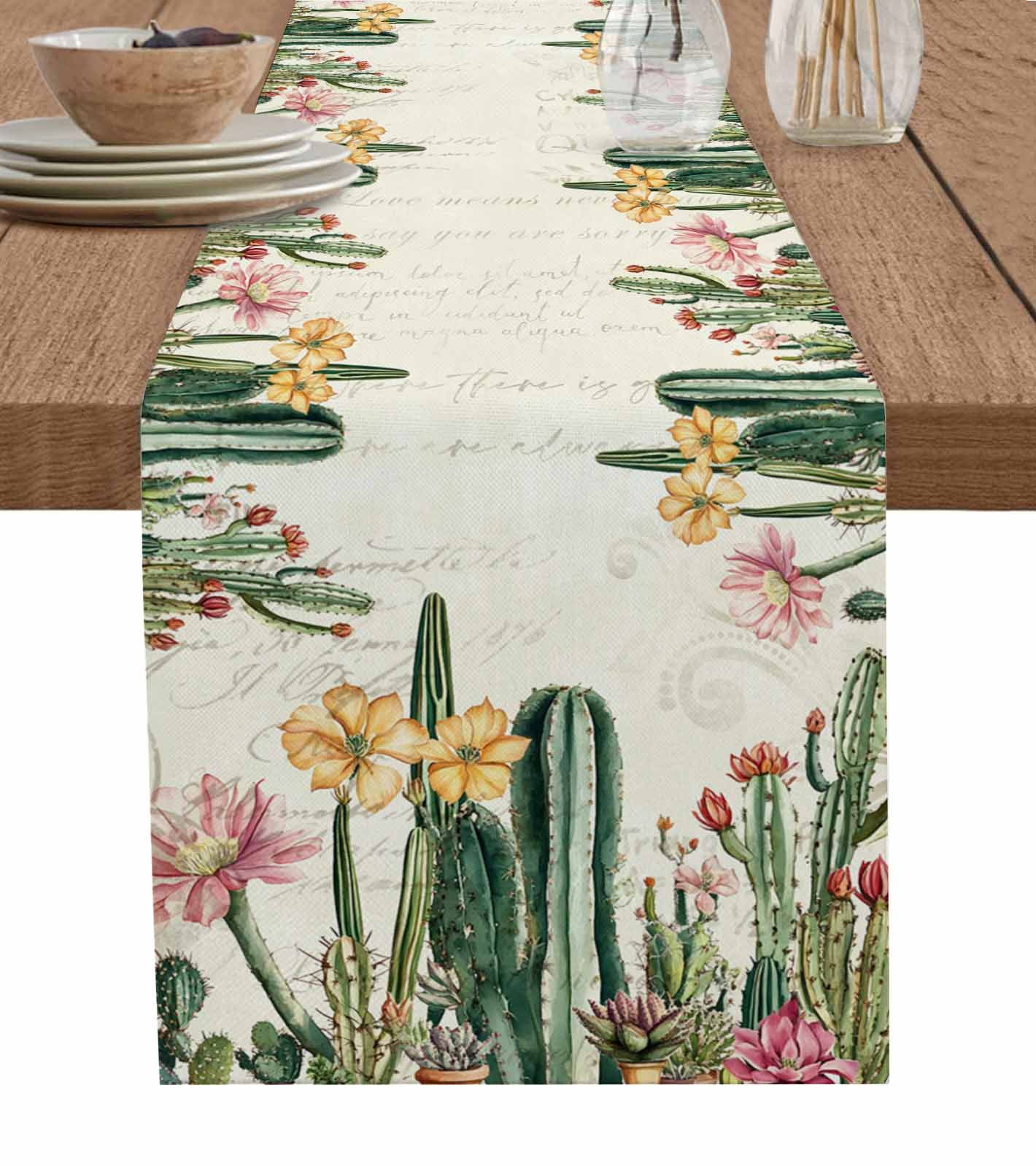 Table Runner Dresser Scarf 13 x 60 Inch Tropical Plant Cactus Floral ...