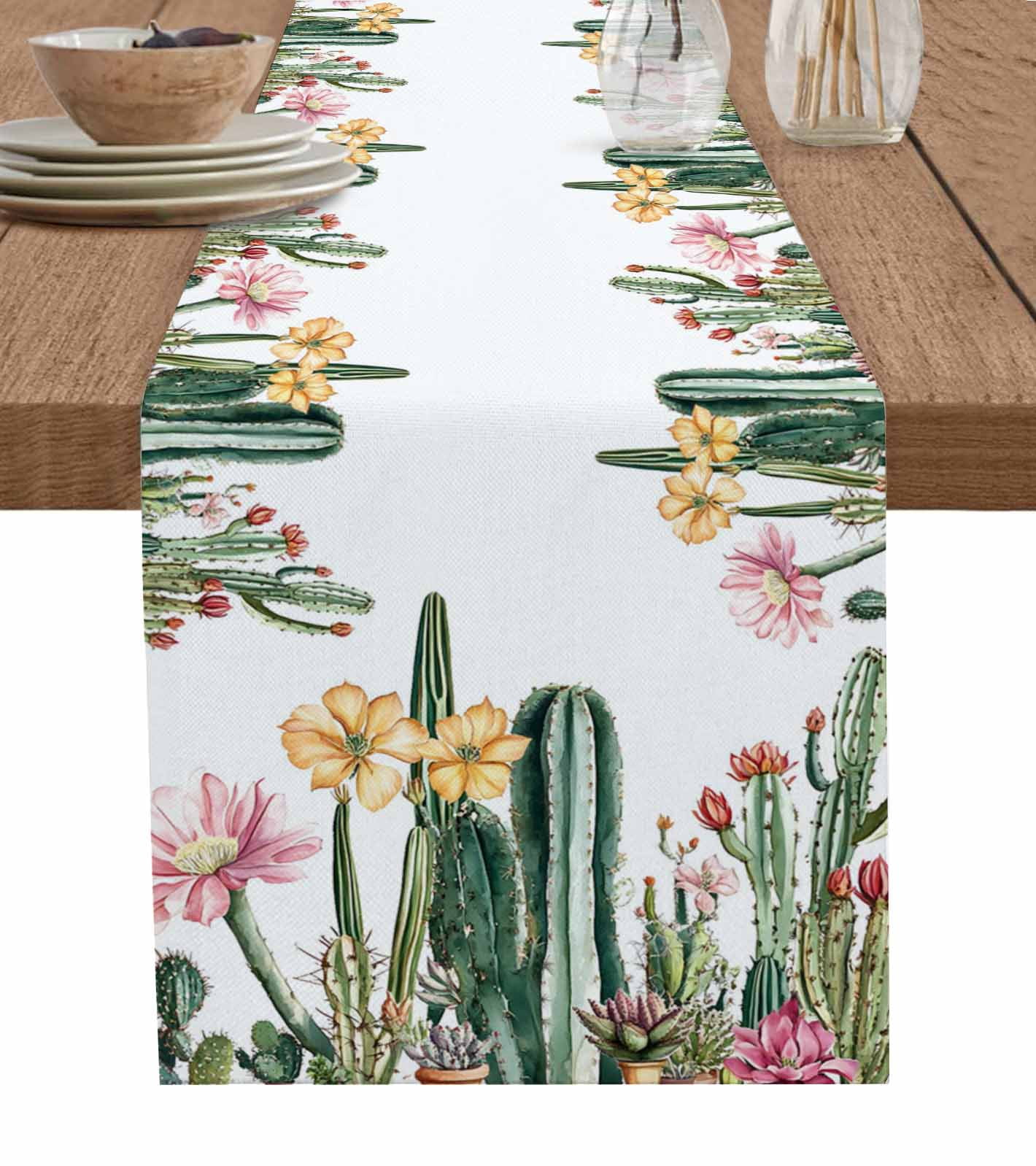 Table Runner Dresser Scarf 13 x 60 Inch Tropical Plant Cactus Floral ...