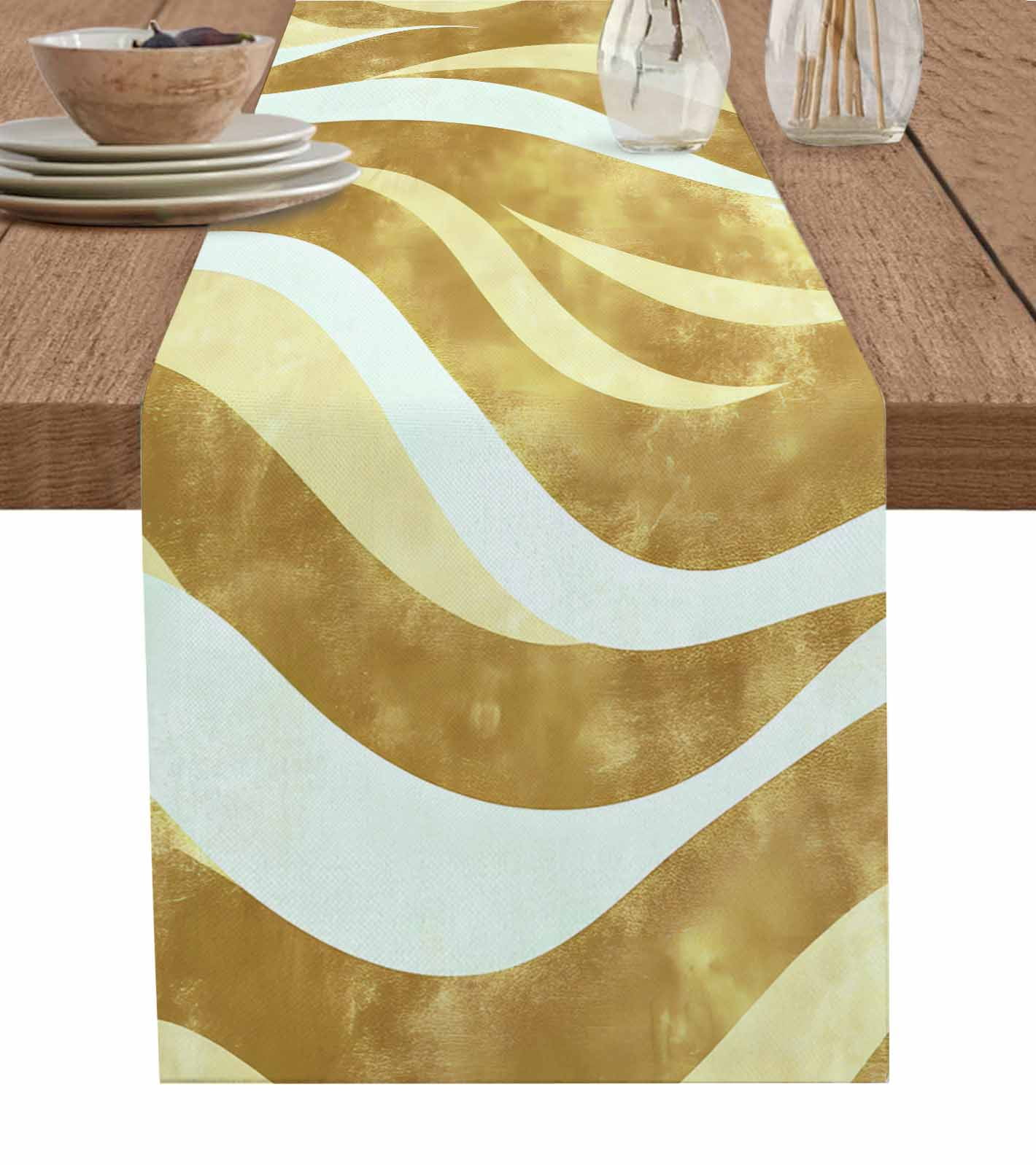 Table Runner Dresser Scarf 13 x 70 Inch Gold Wave Abstract Modern Retro ...