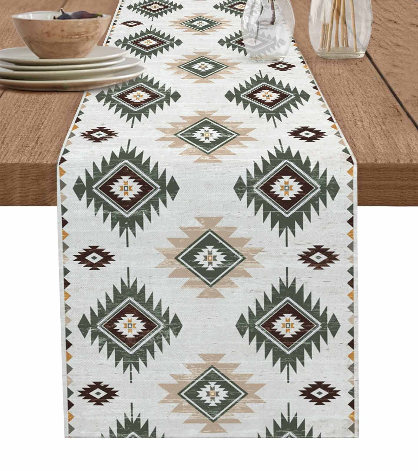 Table Runner Dresser Scarf 13 x 70 Inch Green Beige Aztec Ethnic ...