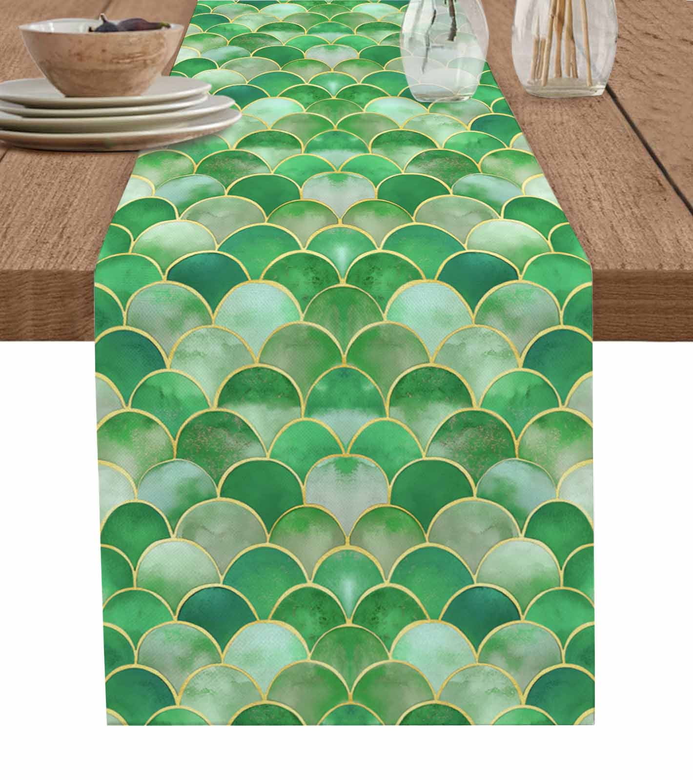 Table Runner Dresser Scarf 13 x 70 Inch Retro Green Wavy Lines Ocean ...