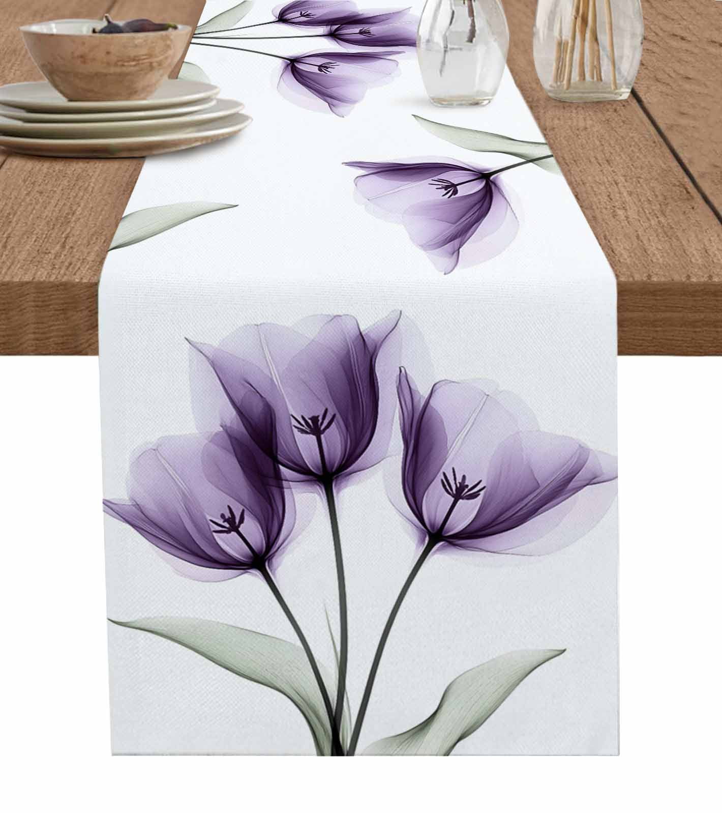 Table Runner Dresser Scarf 13 x 70 Inch Retro Spring Purple Tulip ...