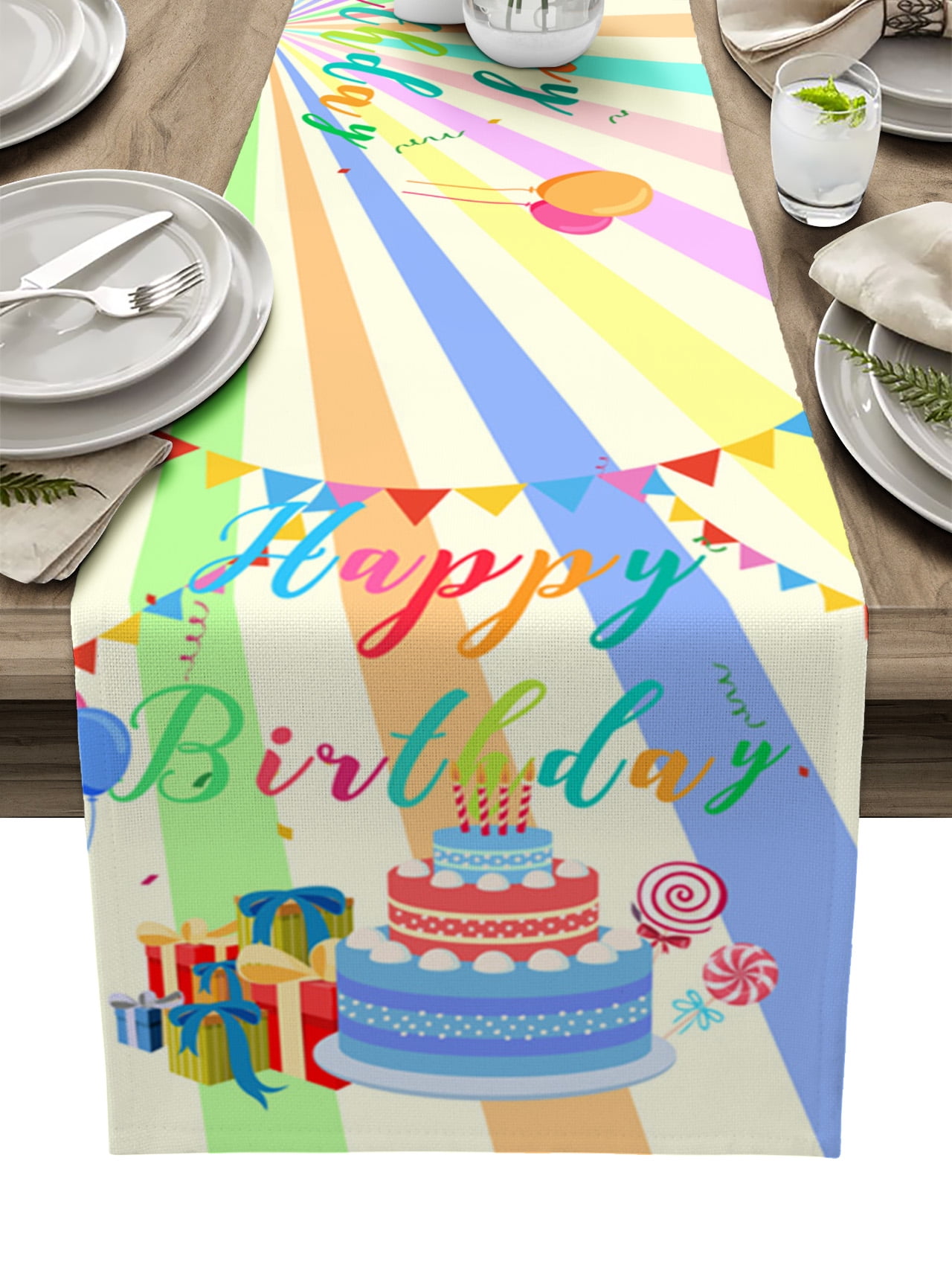 Table Runner Dresser Scarf 13 x 72 Inch Happy Birthday Cake Gift ...