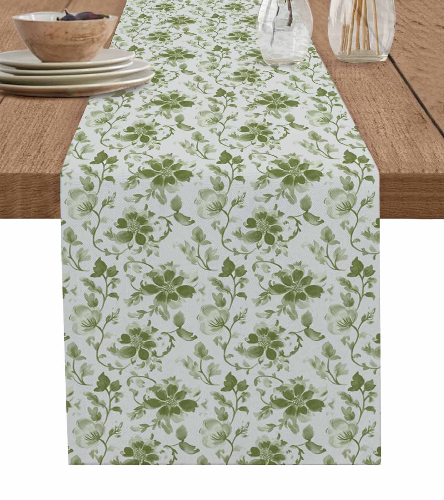 Table Runner Dresser Scarf 13 x 72 Inch Sage Green Leaves Abstract ...