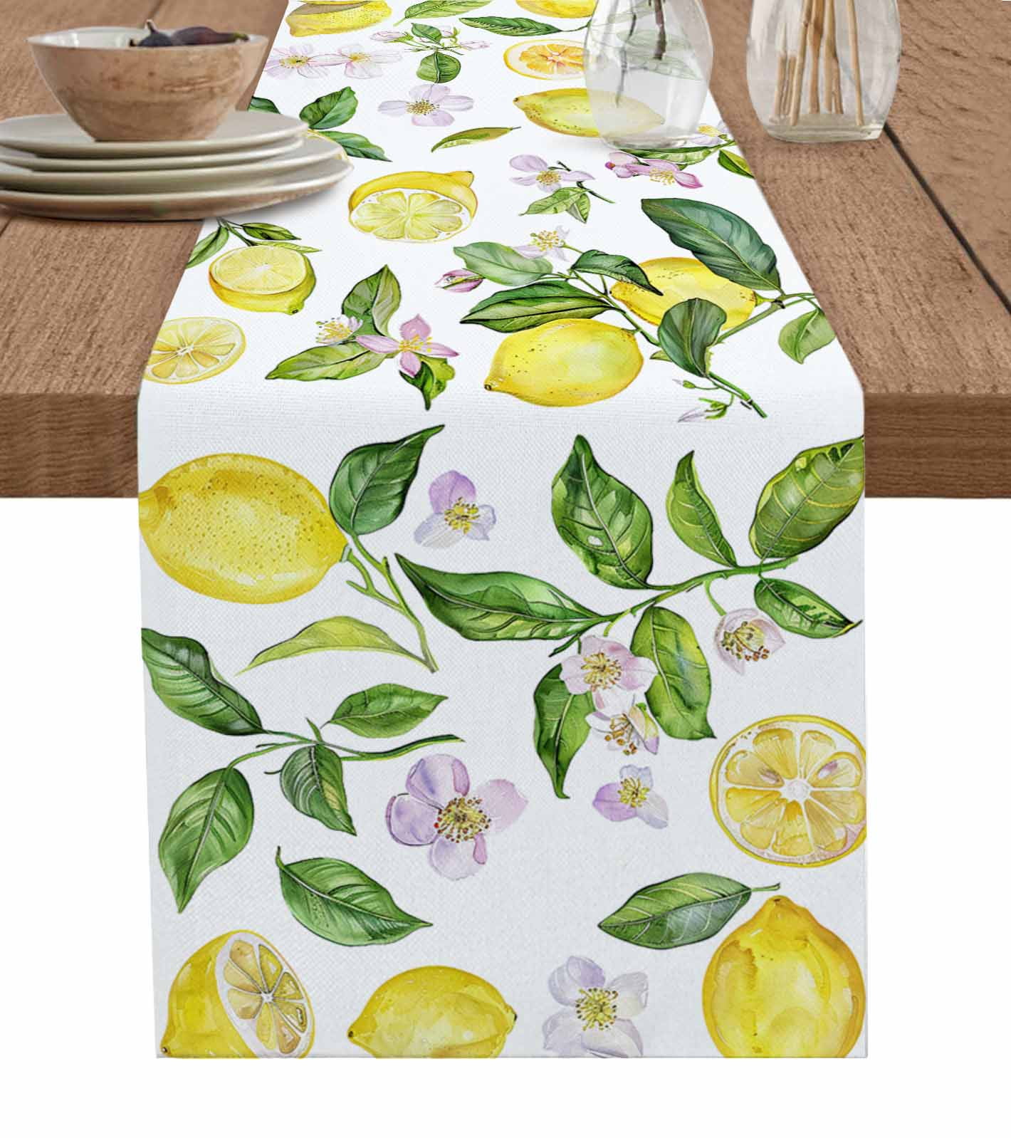 Table Runner Dresser Scarf 13 x 72 Inch Summer Watercolor Yellow Lemon ...