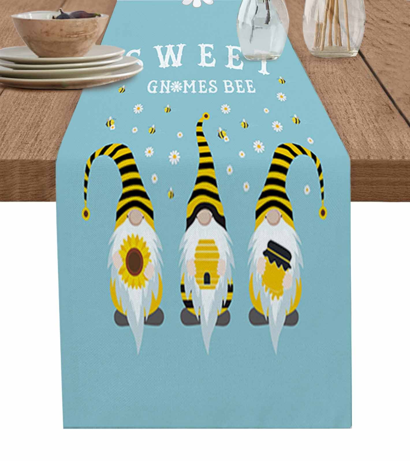 Table Runner Dresser Scarf 13 x 72 Inch Sweet Gnomes Bee Dwarf Daisy ...