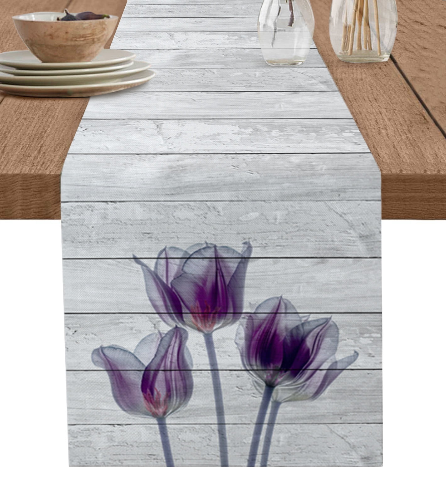 Table Runner Dresser Scarf 16 x 72 Inch Abstract Purple Tulip Ray Wood ...