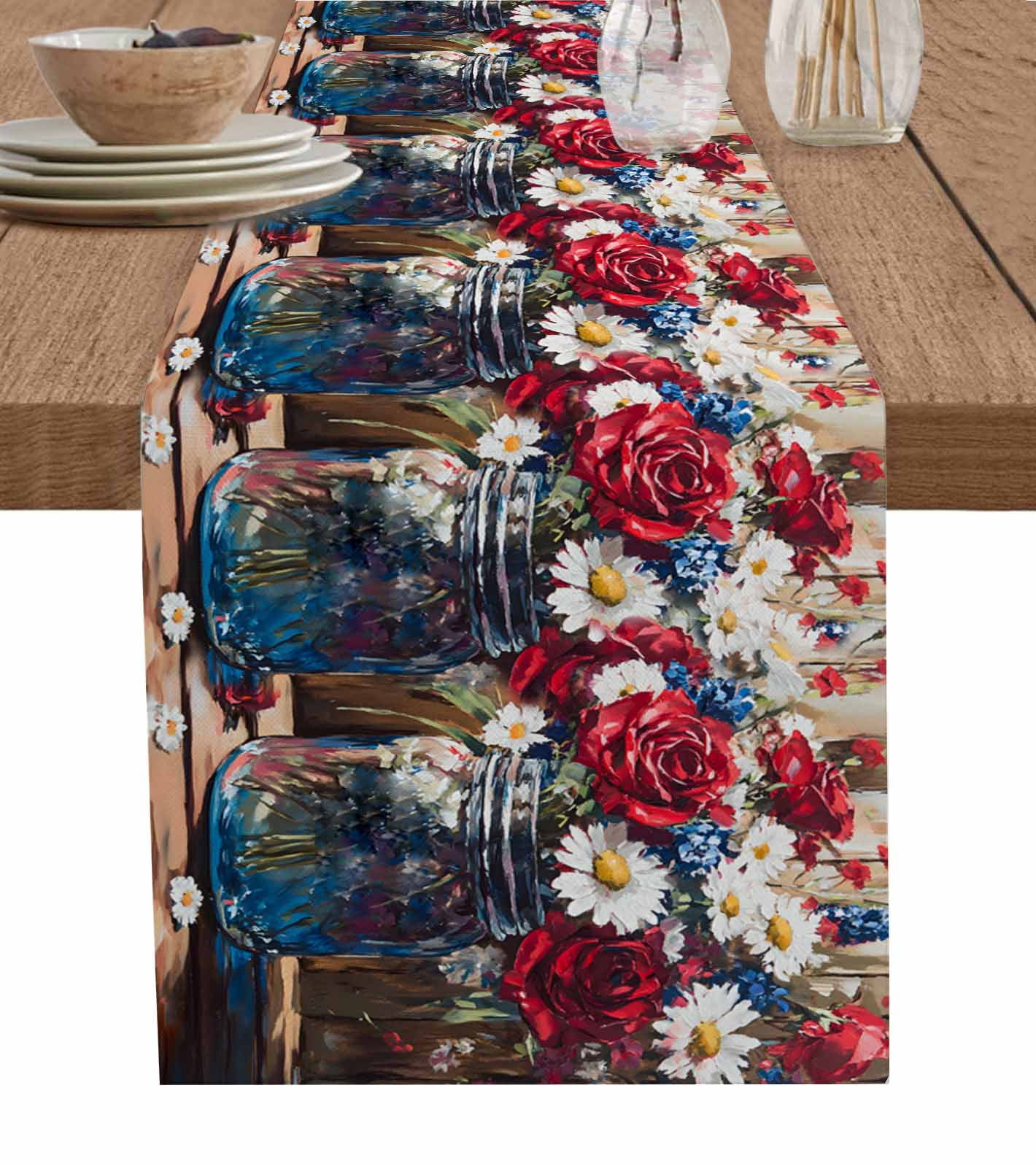 Table Runner Dresser Scarf 16 x 72 Inch Independence Day Abstract Red ...