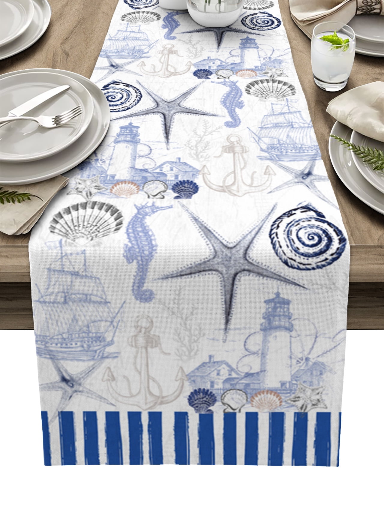Table Runner Dresser Scarf 16 x 72 Inch Ocean Marine Theme Nautical Sea ...