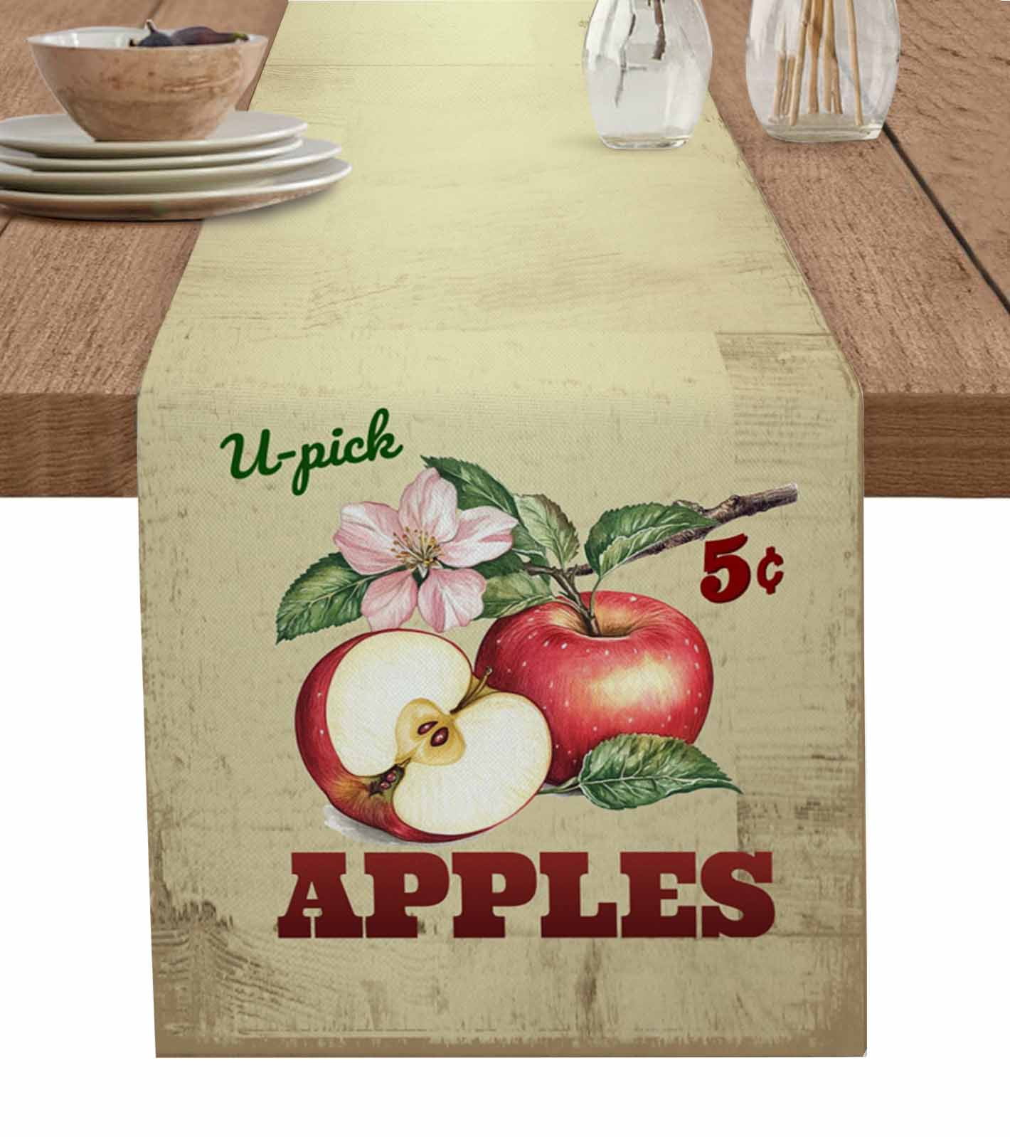 Table Runner Dresser Scarf 18 x 72 Inch Farm Apples Floral Leaf Art ...