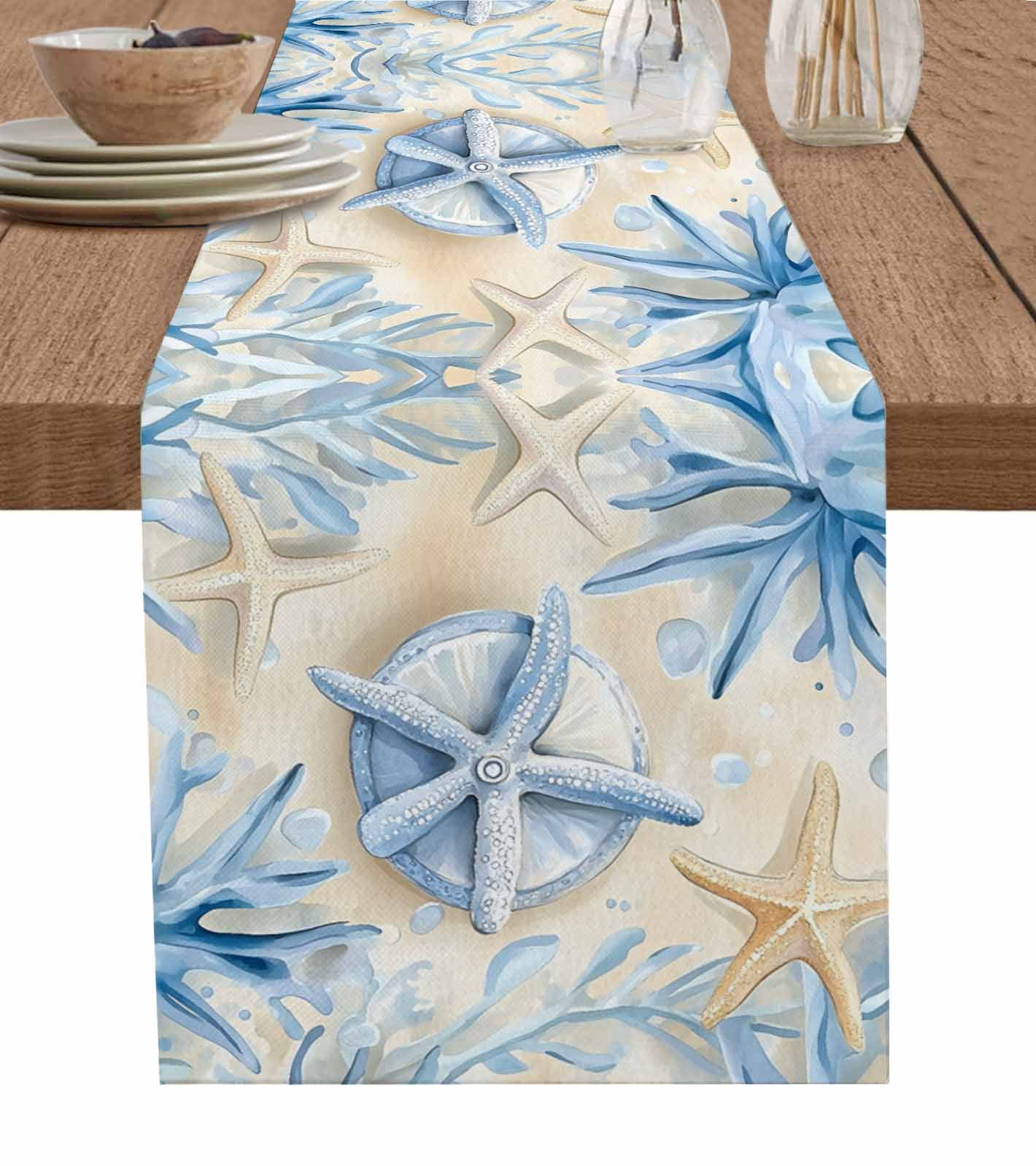 Table Runner Dresser Scarf 18 x 72 Inch Sky Blue Coral Starfish Retro ...