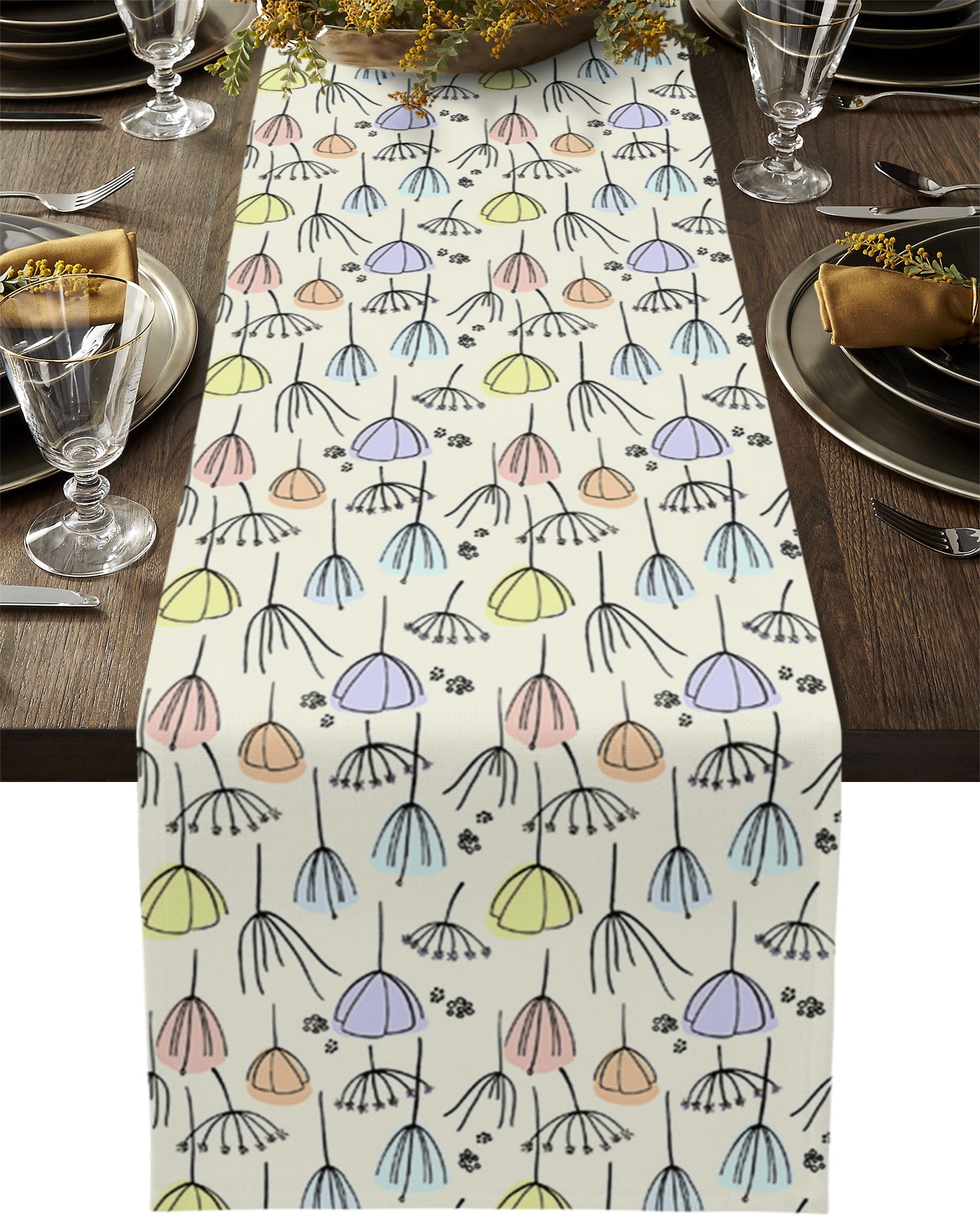 Table Runner Dresser Scarves 108 Inch Long, Abstract Dandelion Line ...