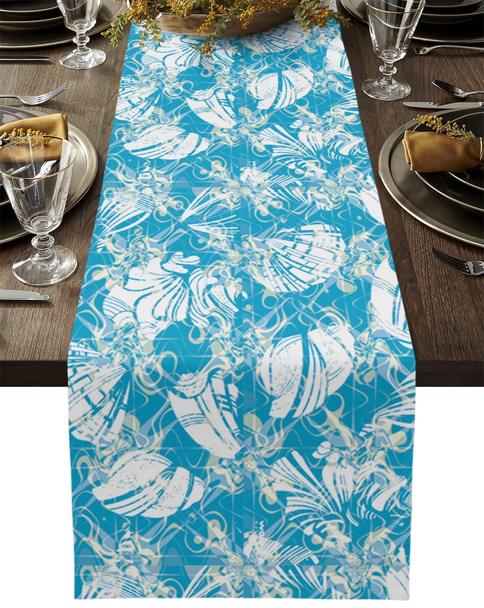 Table Runner Dresser Scarves 108 Inch Long, Abstract Marine Shell Sea ...