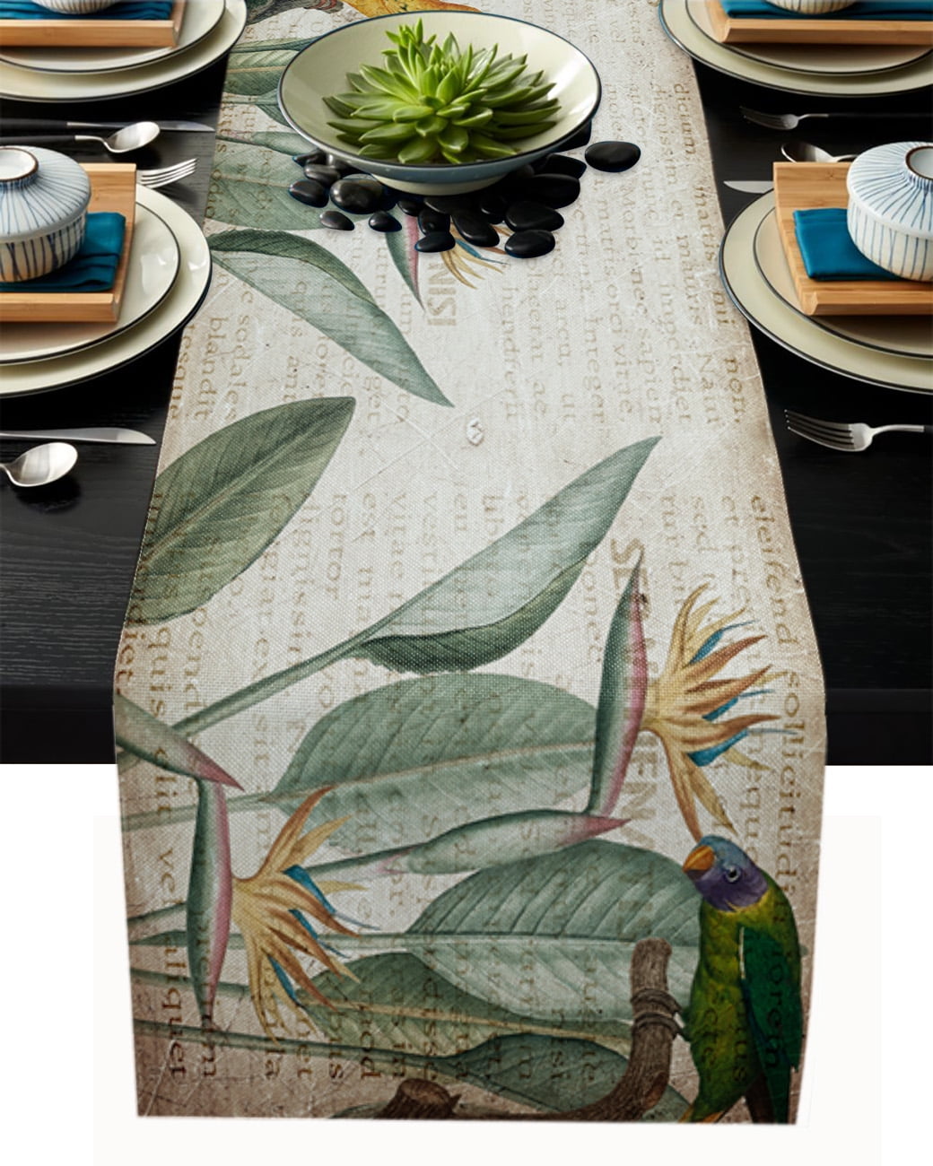 Table Runner Dresser Scarves 108 Inch Long, Bird Parrot Sits on Branch ...