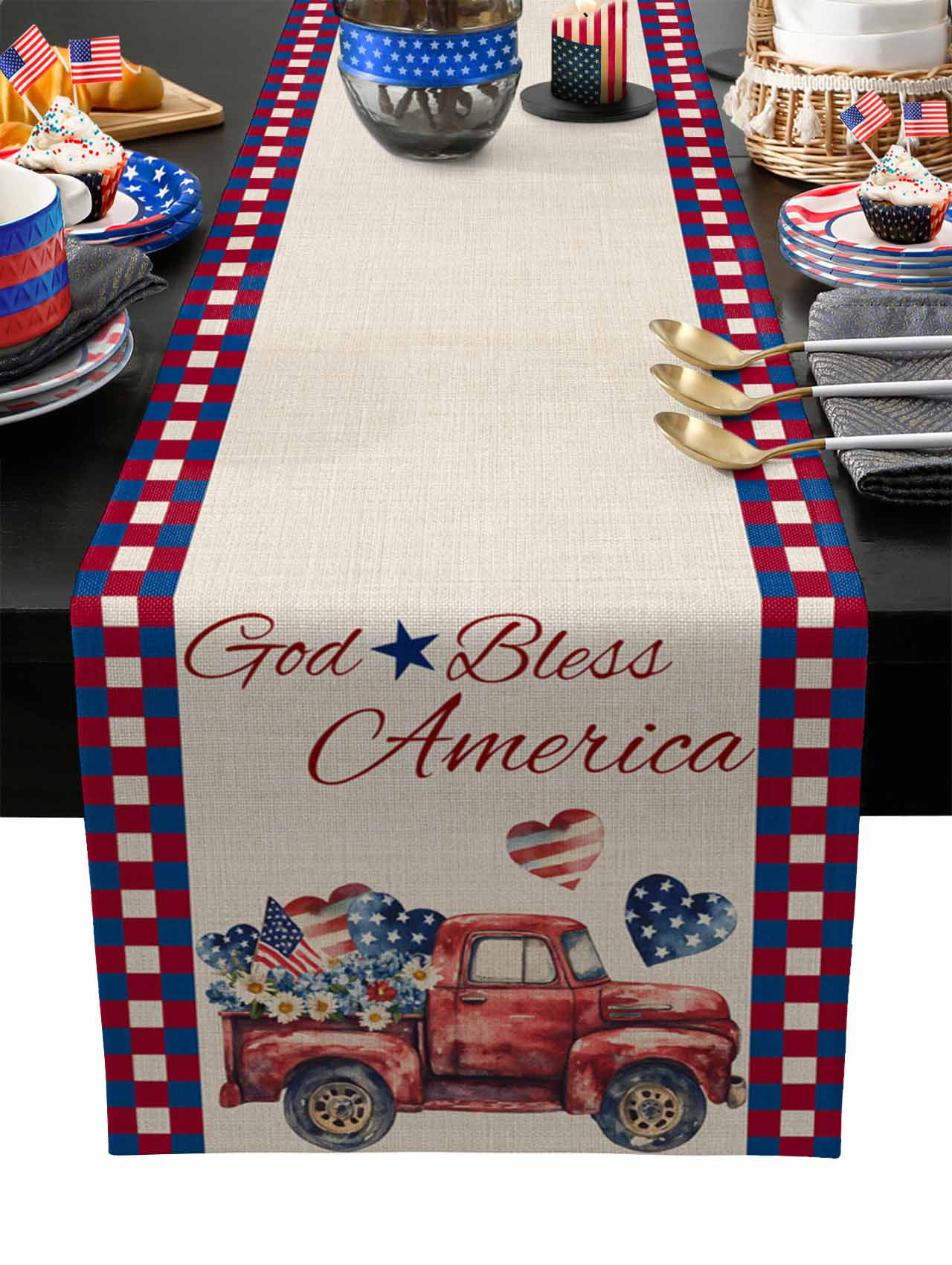 Table Runner Dresser Scarves 108 Inch Long,Farm Red Truck Flower Heart ...