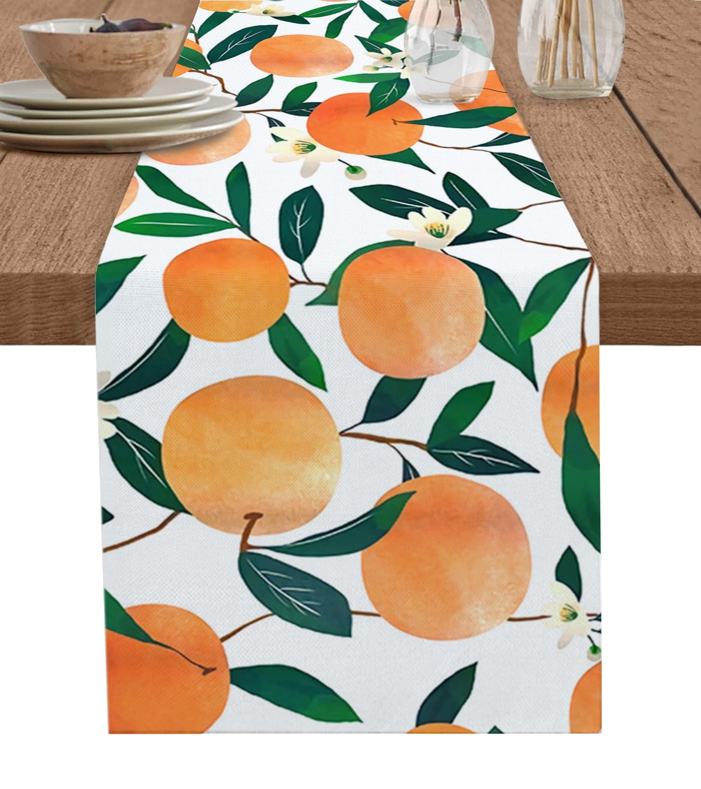 Table Runner Dresser Scarves 108 Inch Long, Farm Watercolor Orange ...