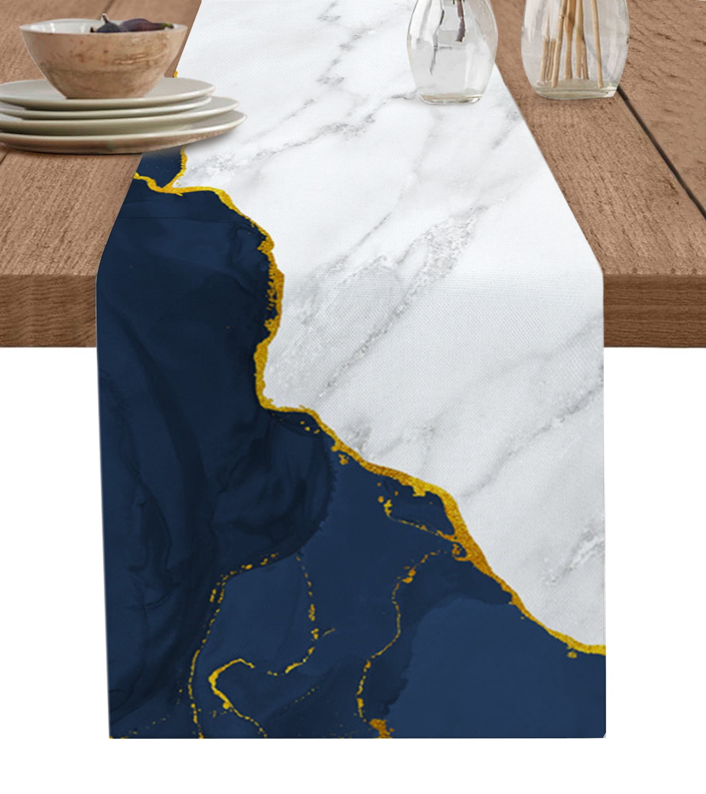 Table Runner Dresser Scarves 108 Inch Long, Natural Marble Abstract ...