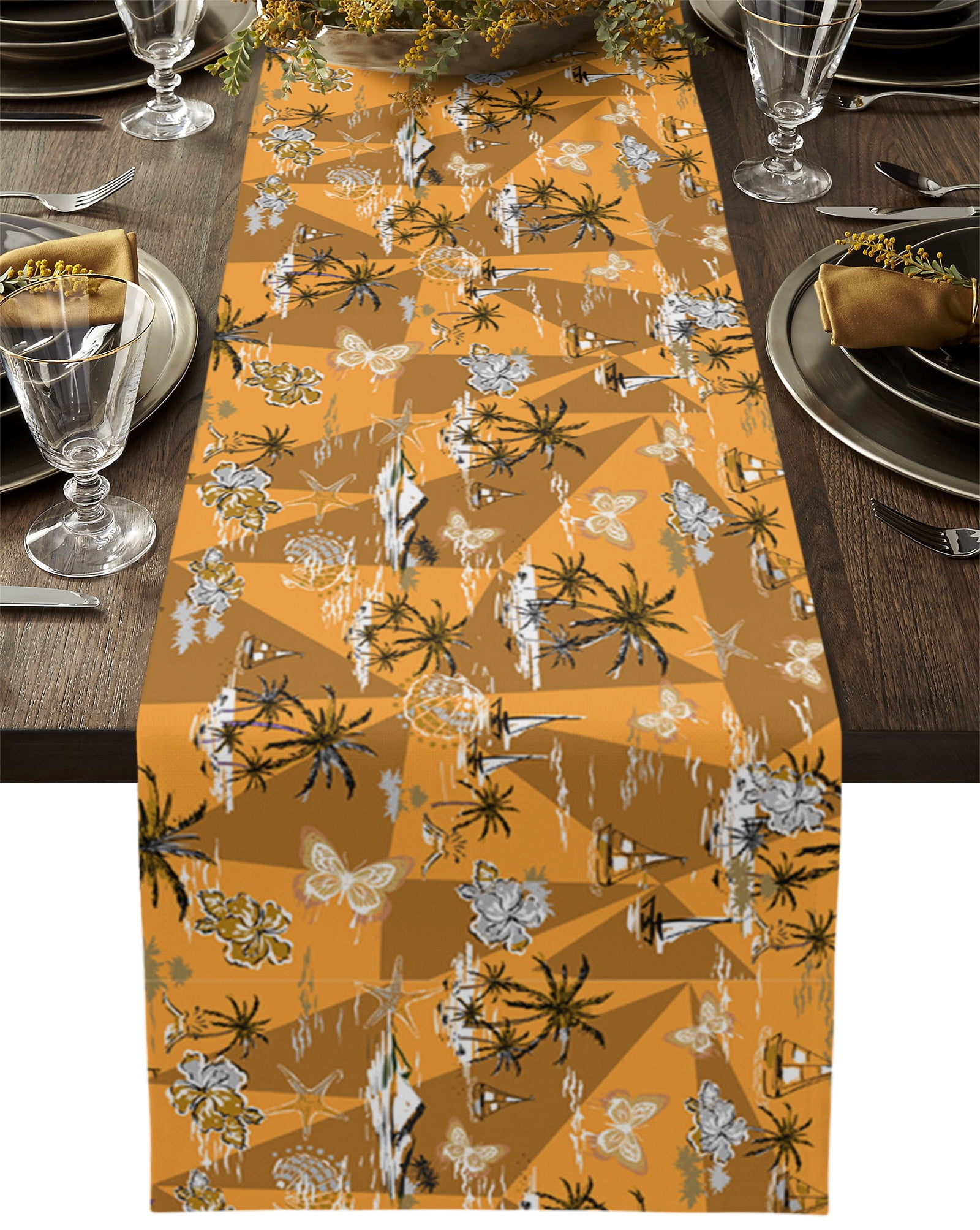 Table Runner Dresser Scarves 108 Inch Long, Ocean Sailboat Palm Tree ...