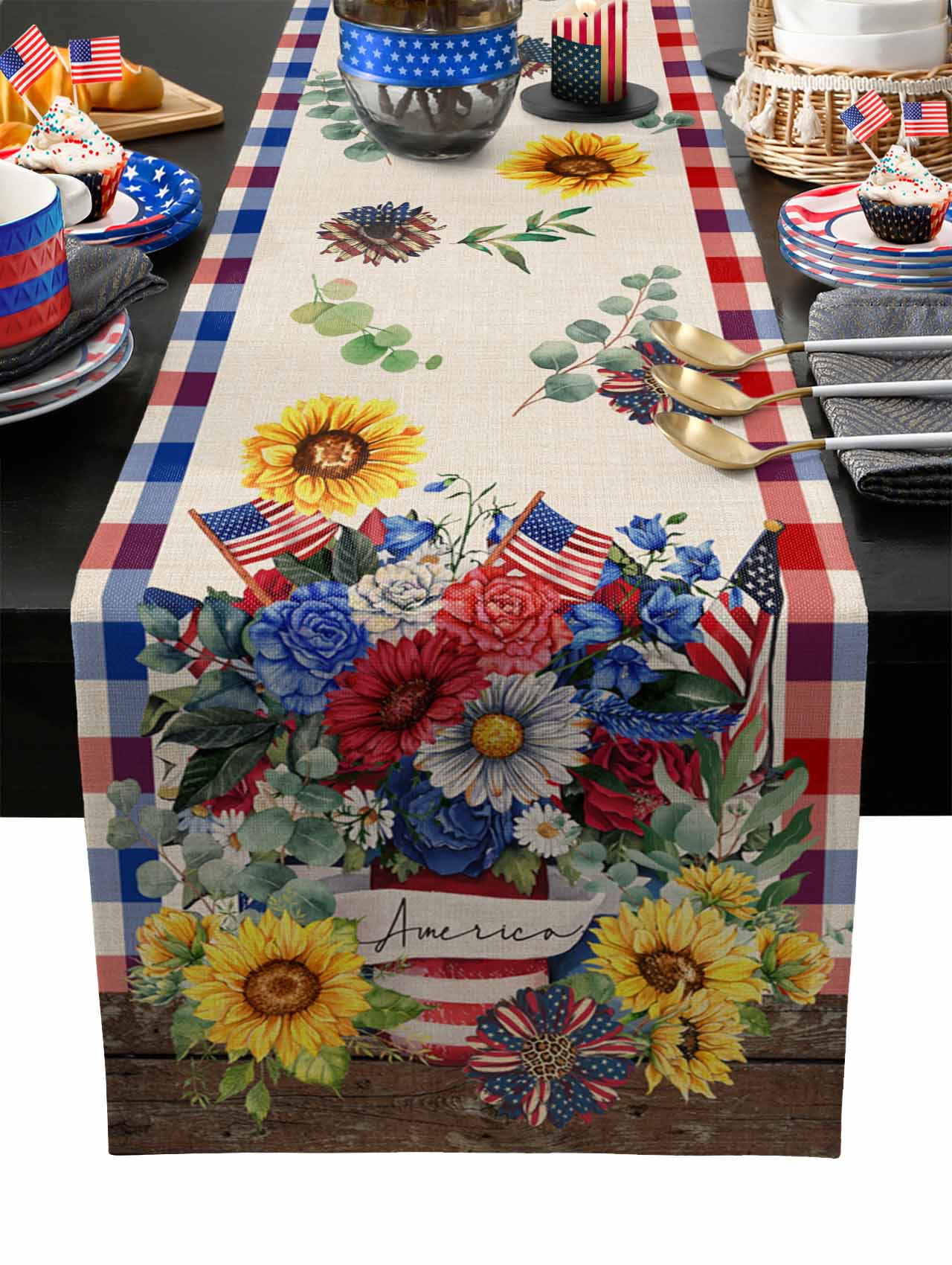 Table Runner Dresser Scarves 108 Inch Long,Retro Watercolor Patriotic ...