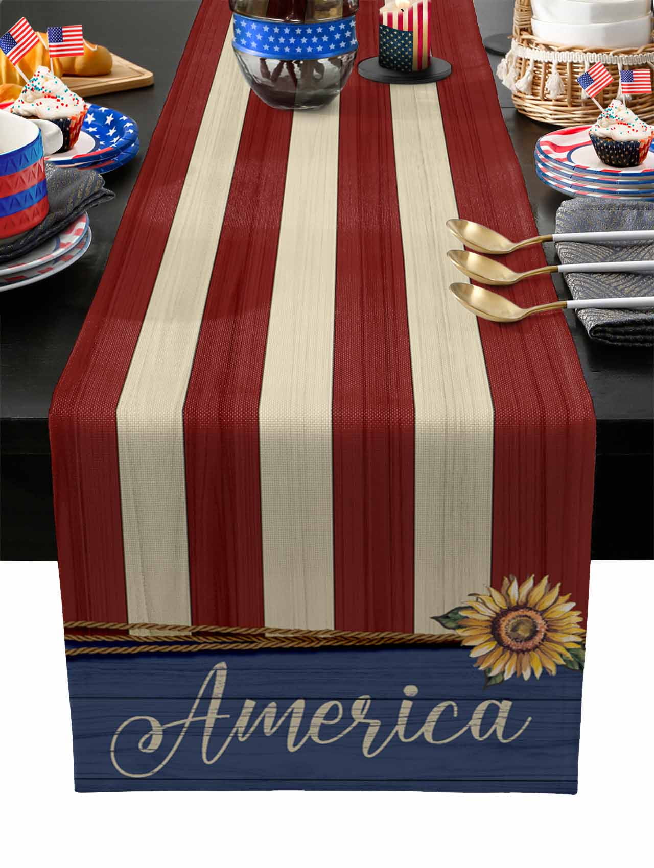 Table Runner Dresser Scarves 108 Inch Long,Stripes Sunflower USA Flag ...