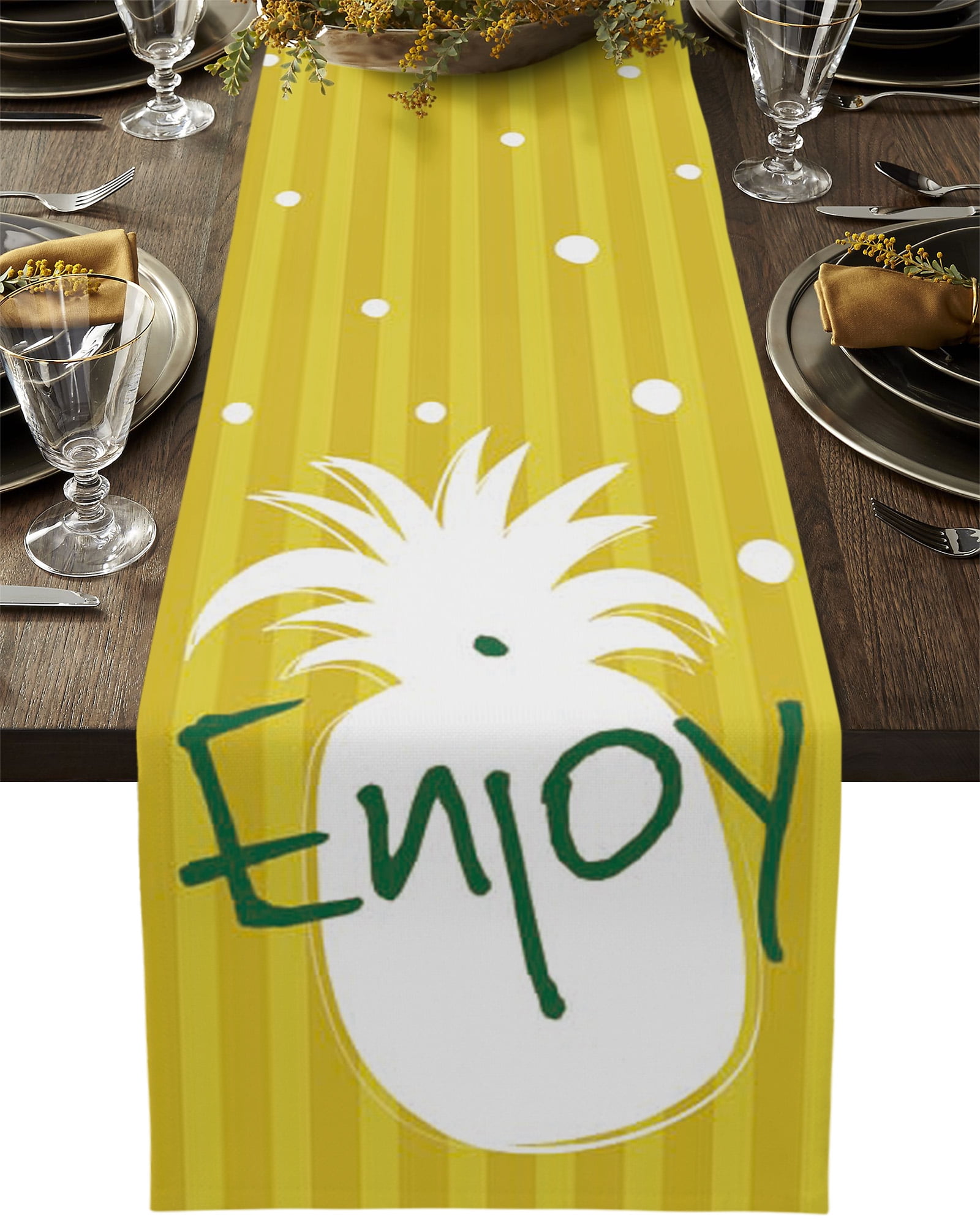 Table Runner Dresser Scarves 108 Inch Long, Summer Pineapple Fruit Texture Linen Dining Table ...