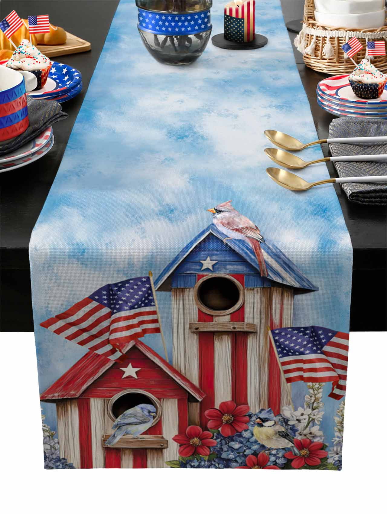 Table Runner Dresser Scarves 108 Inch Long,Watercolor Wood Birdhouse ...