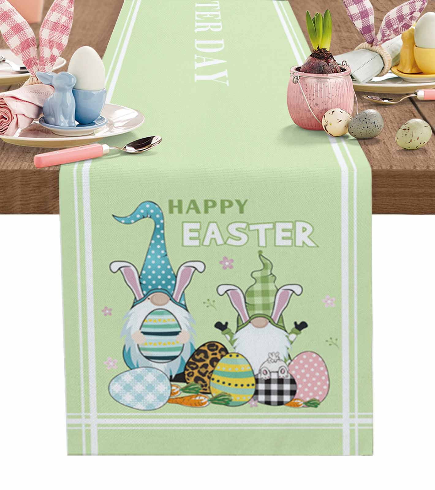 Table Runner Dresser Scarves 120 Inch Long,Easter Gnome Colorful Eggs ...